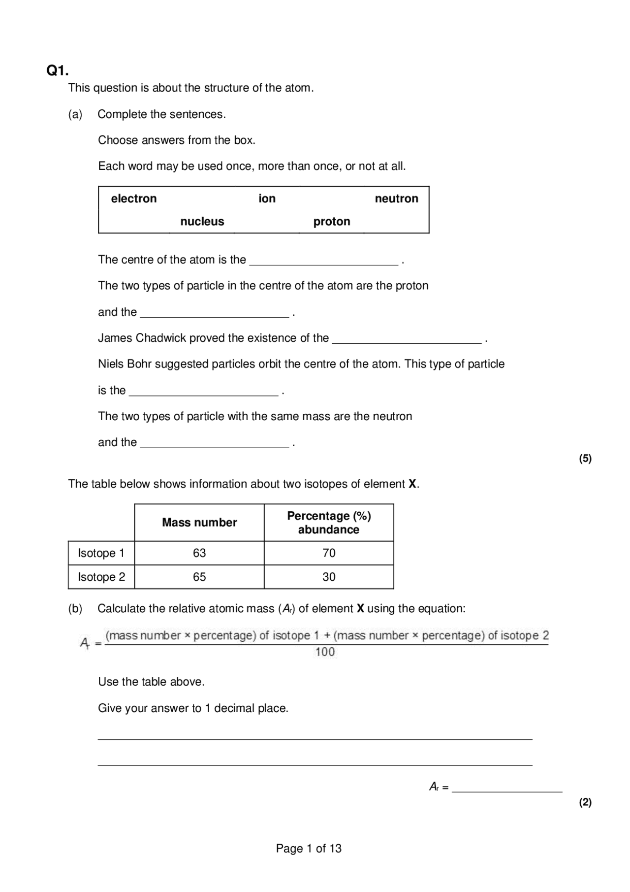 Atomic Structure and Isotopes: Identification and Relative Mass ...