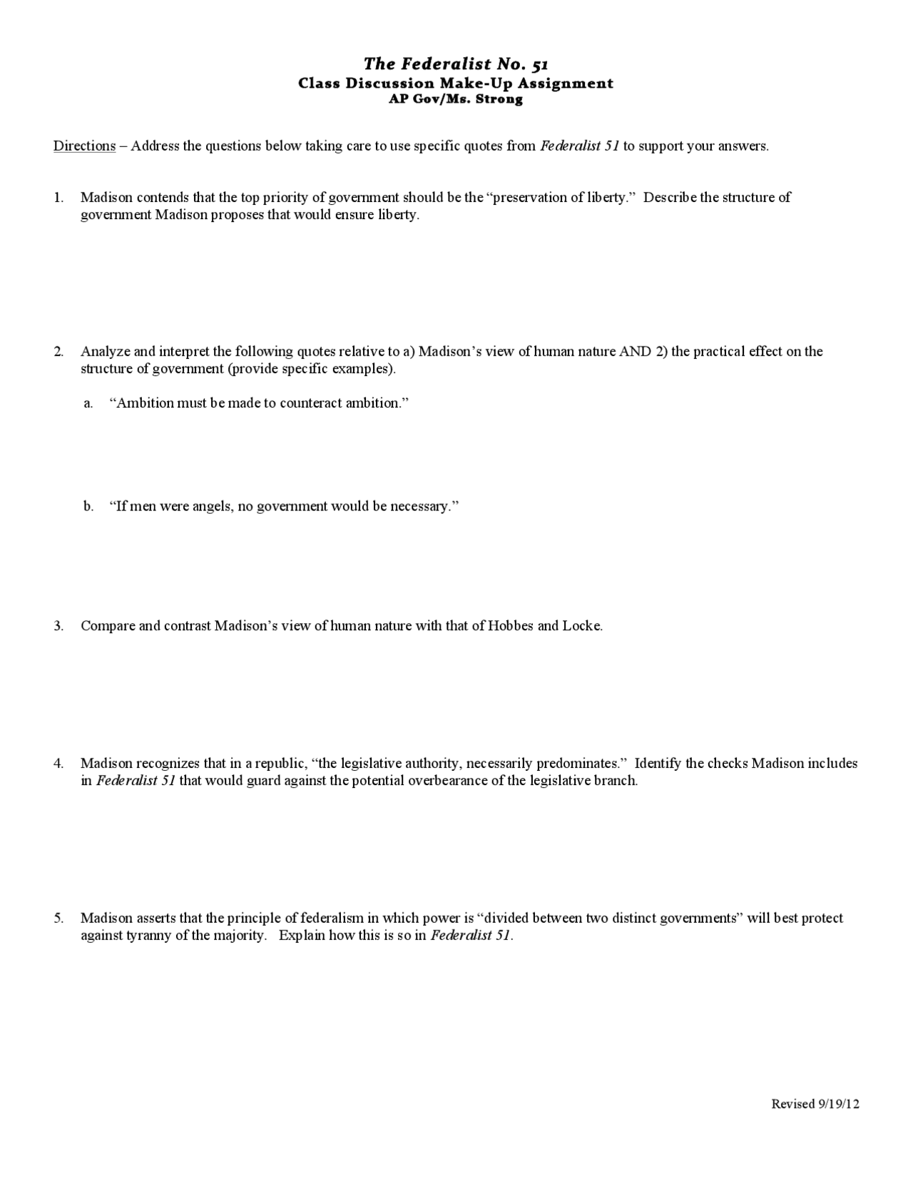Federalist No. 51: Preserving Liberty through Government Structure ...