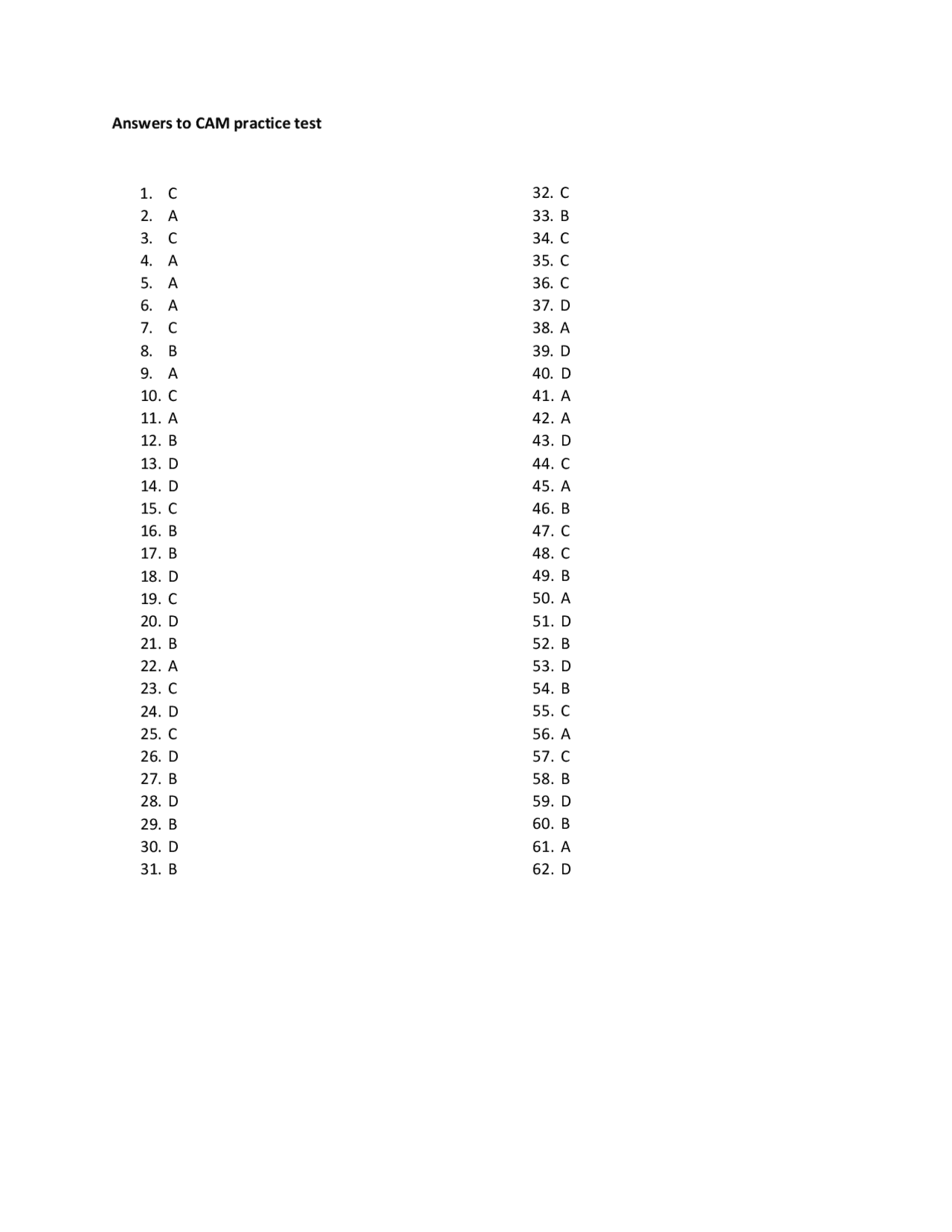 Answers to CAM practice test | Lecture notes Life Sciences - Docsity
