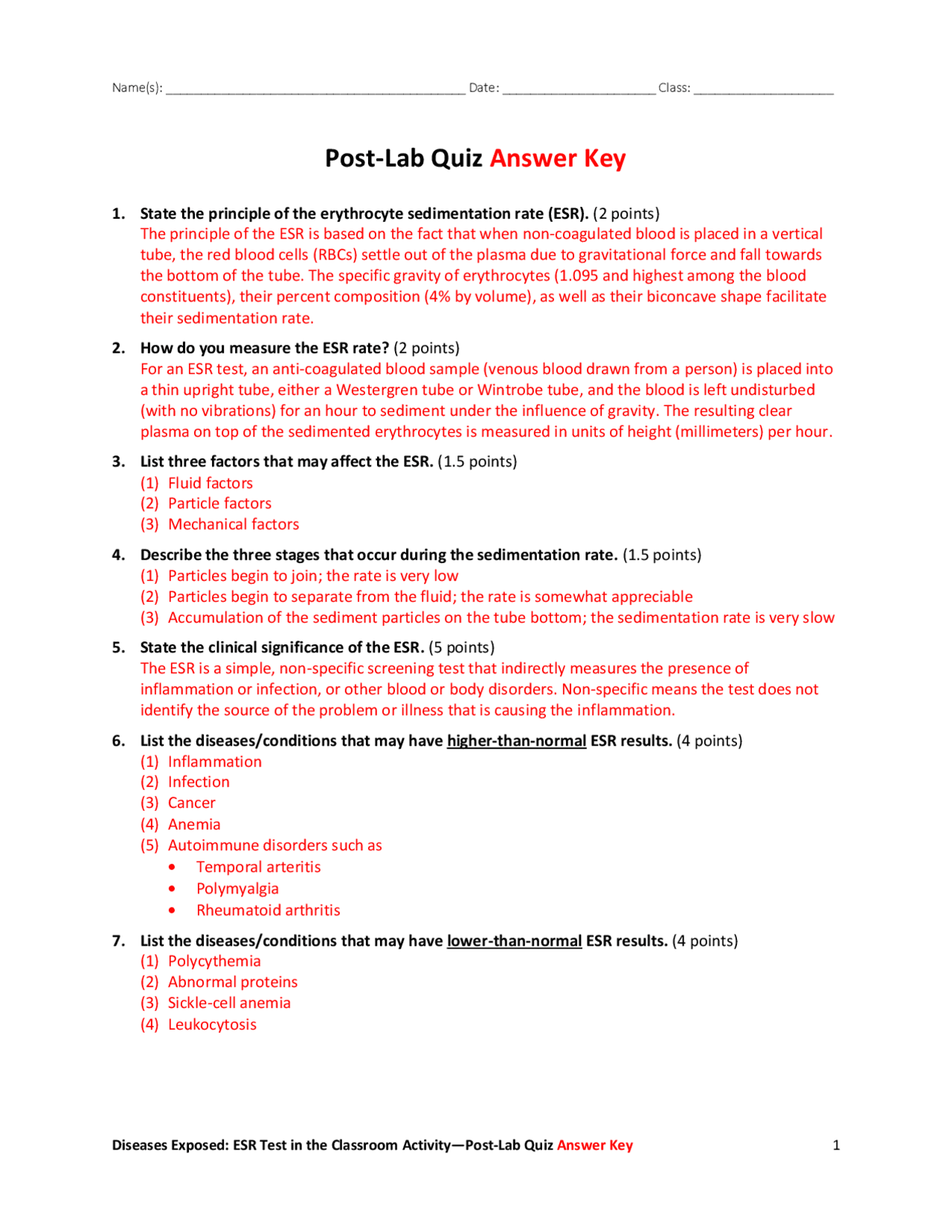 Post-Lab Quiz Answer Key | Schemes and Mind Maps Engineering | Docsity