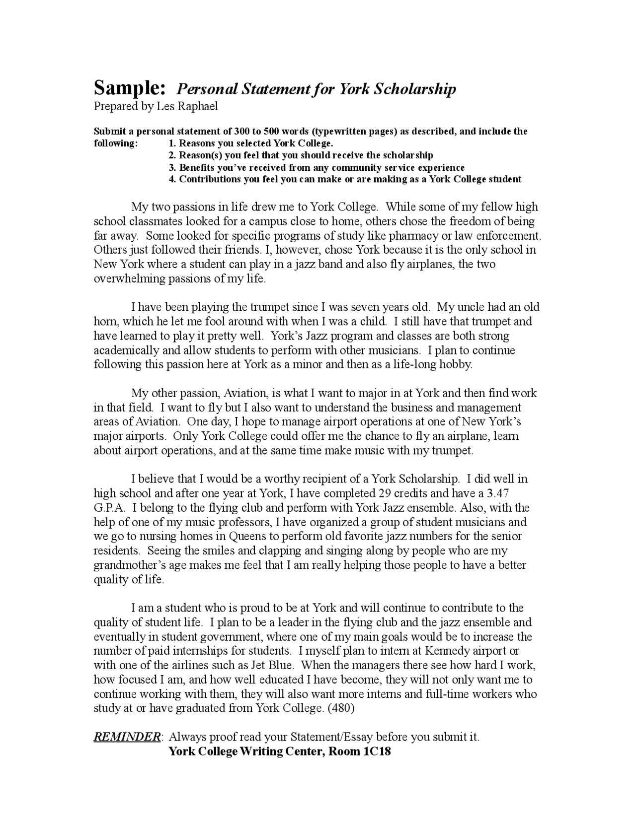 Sample: Personal Statement for York Scholarship | Apuntes Aviation ...