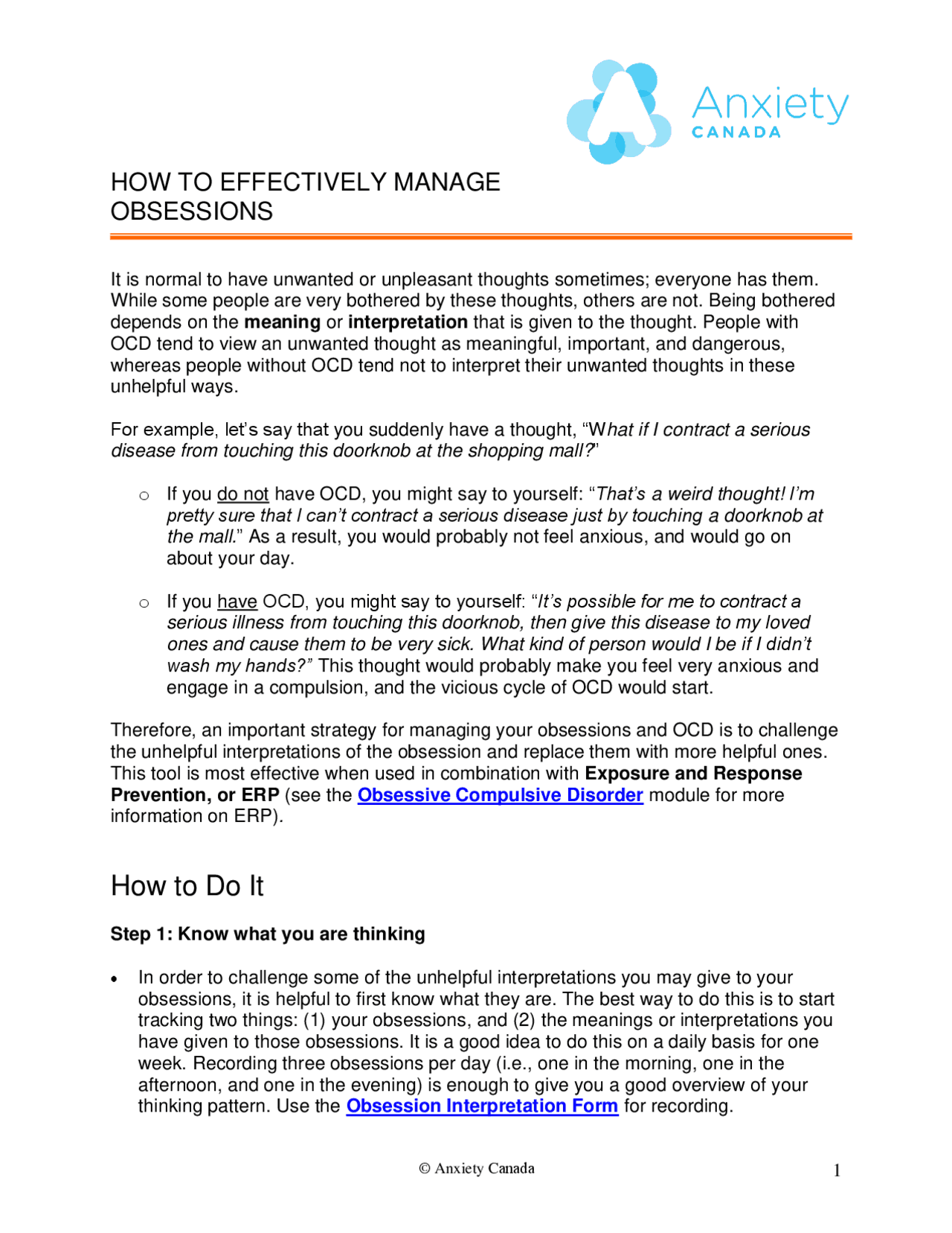How To Effectively Manage Obsessions Lecture Notes Personality