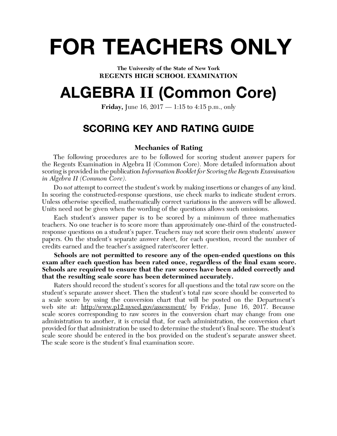 Scoring Key And Rating Guide Lecture Notes Algebra Docsity