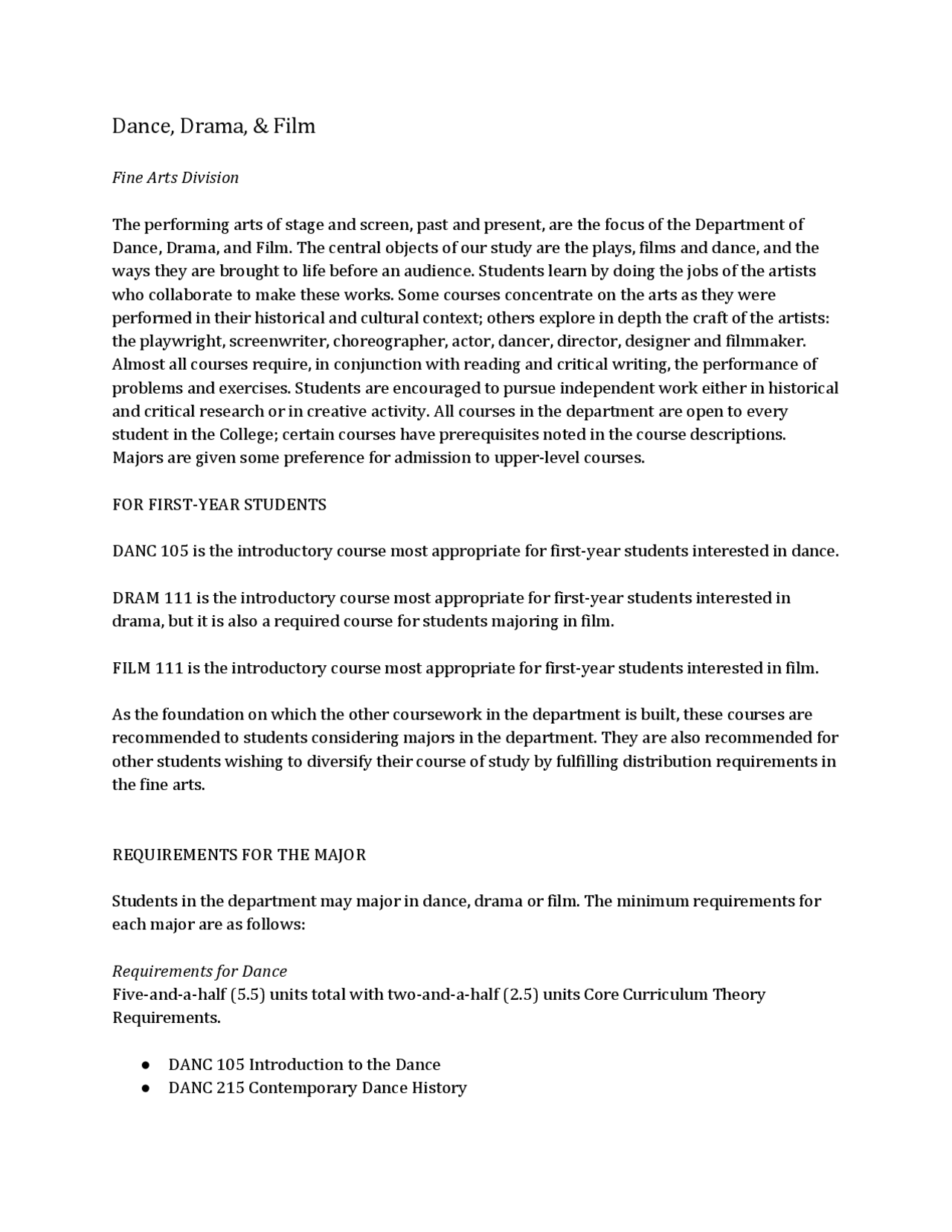 Dance, Drama, & Film | Lecture notes Dance | Docsity