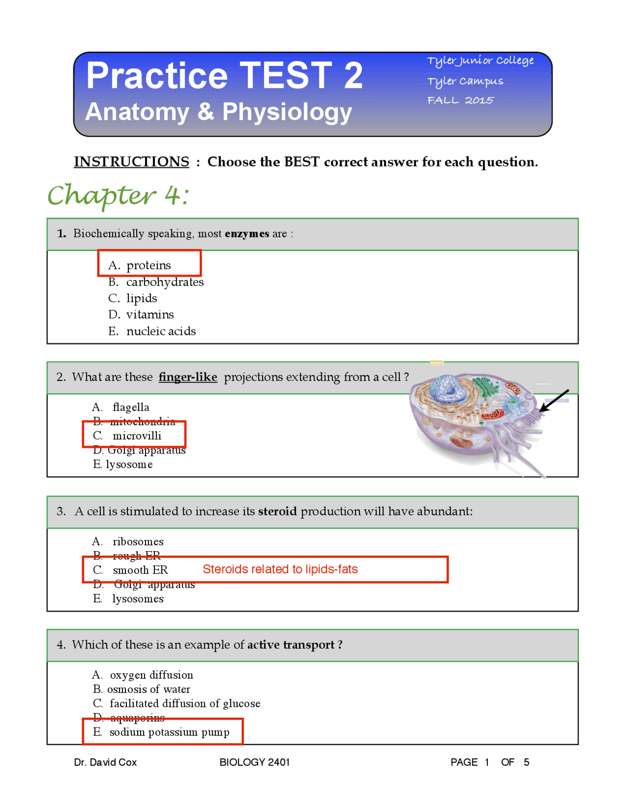 Practice Test 2 Aandp Fall 2015 Answers Lecture Notes Biology Docsity