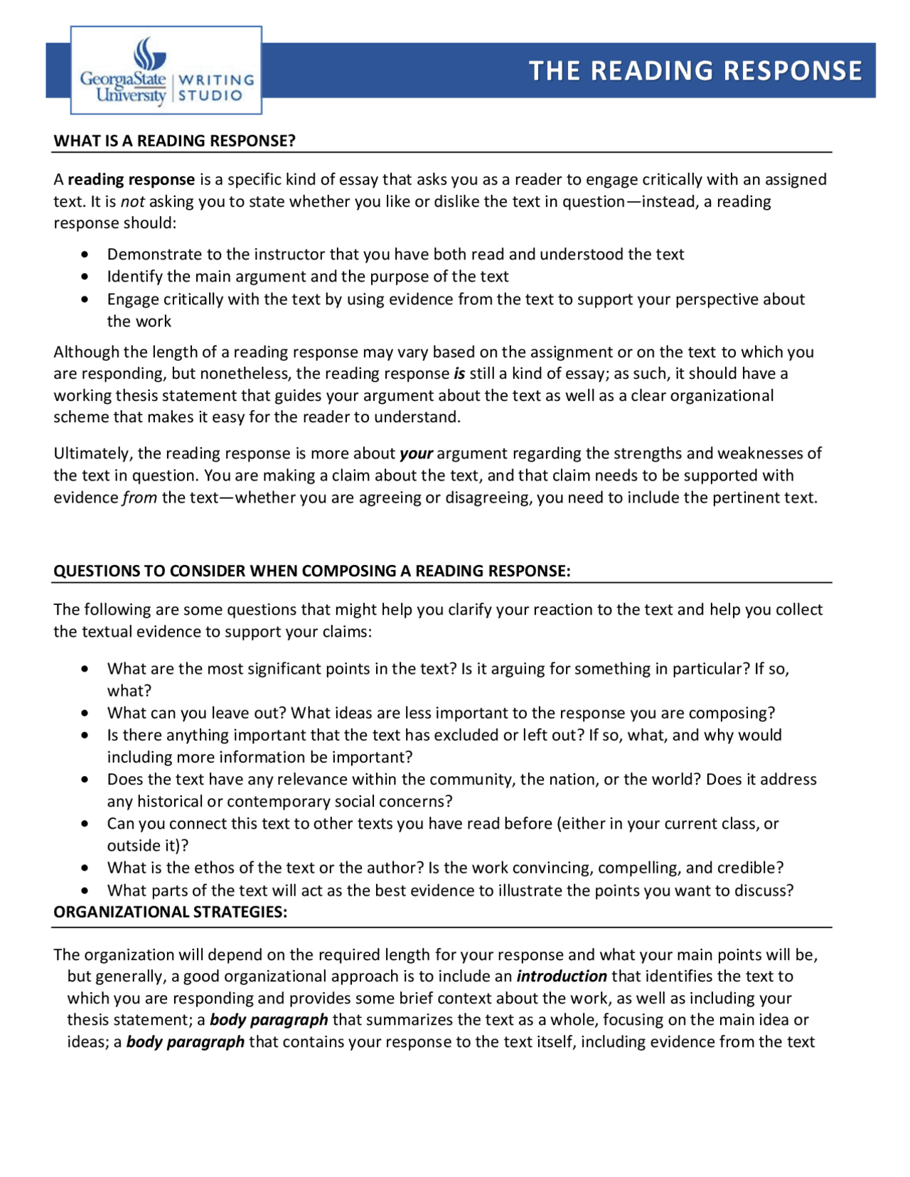 Understanding the Reading Response Essay: Format, Questions, and ...