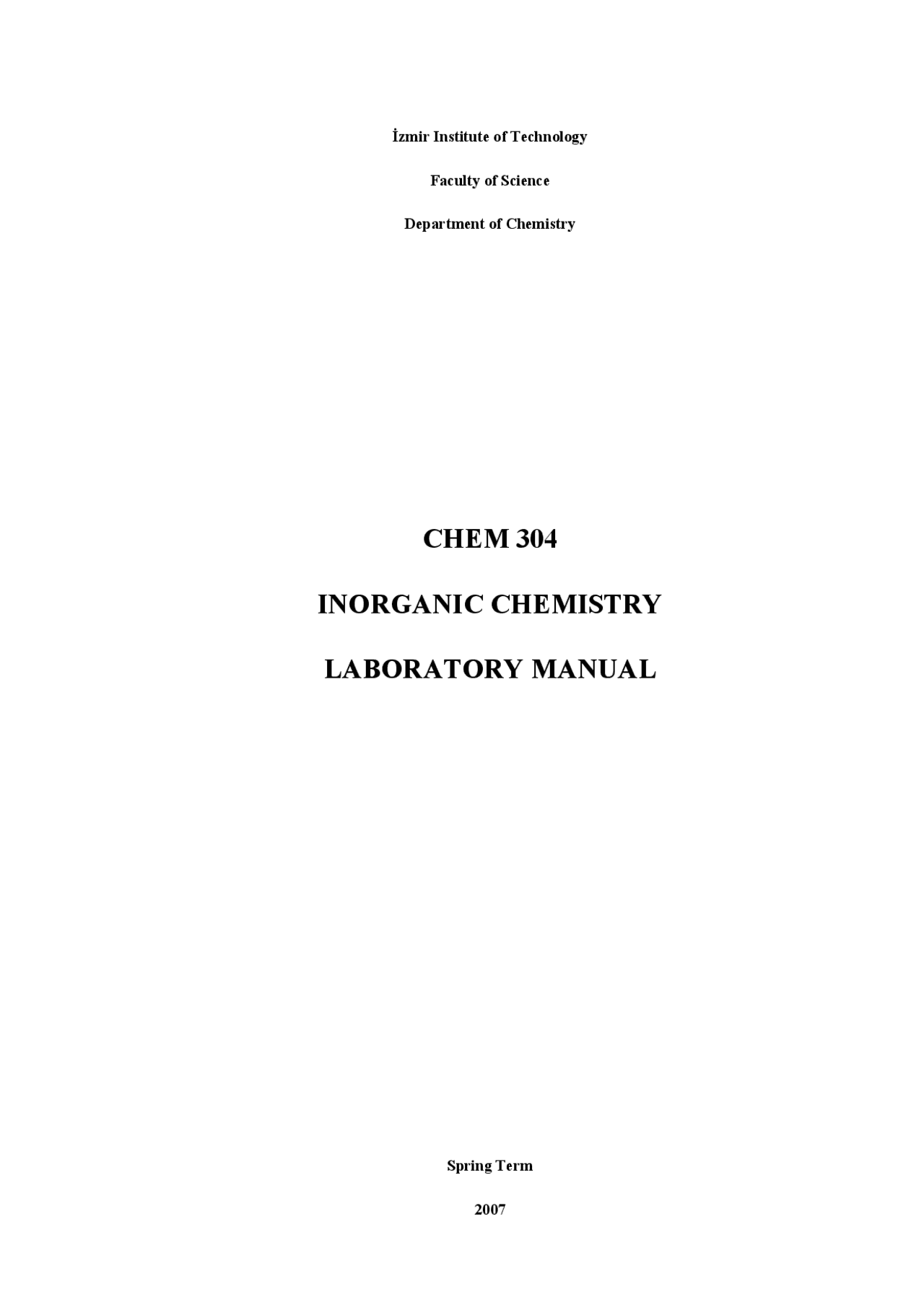 CHEM 304 INORGANIC CHEMISTRY LABORATORY MANUAL | Lecture notes ...