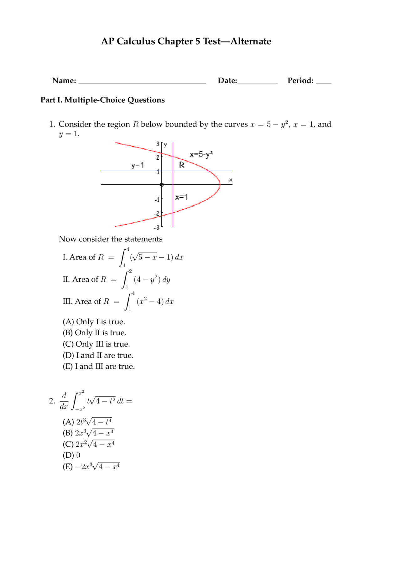 Ap Calculus Chapter 5 Test—alternate Lecture Notes Calculus Docsity