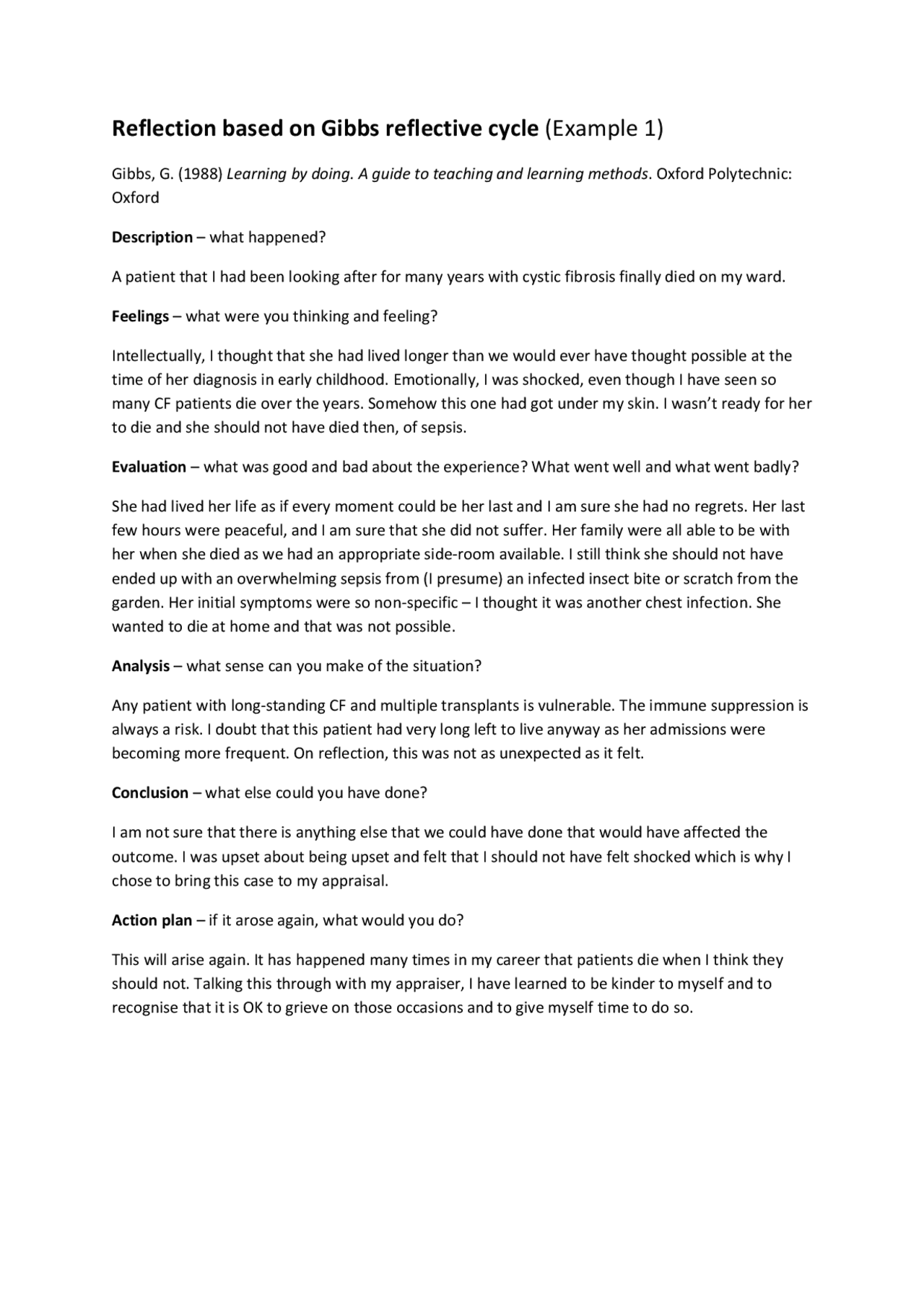 Reflection Based On Gibbs Reflective Cycle Example 1 Lecture Notes Reflection Based On Gibbs Reflective Cycle Example 1 Lecture Notes