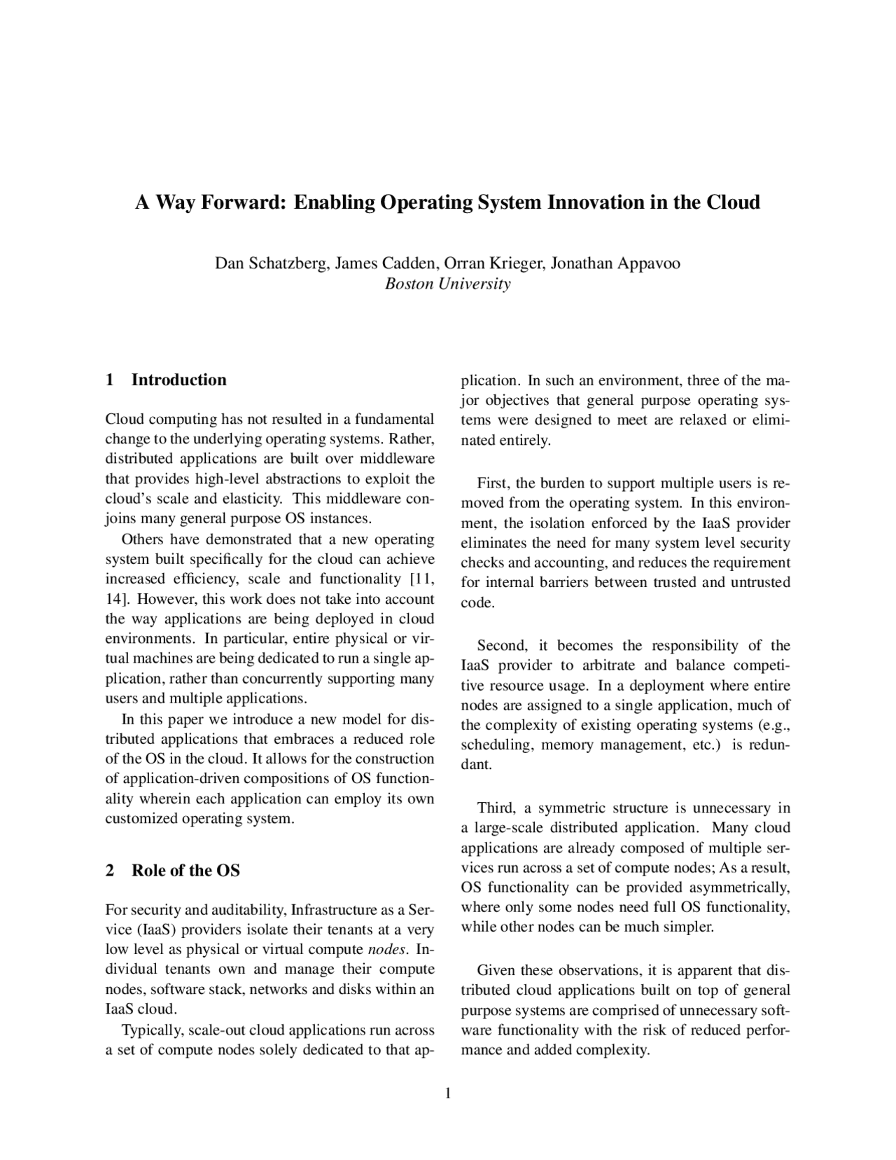 Enabling Operating System Innovation In The Cloud Usenix Exercises