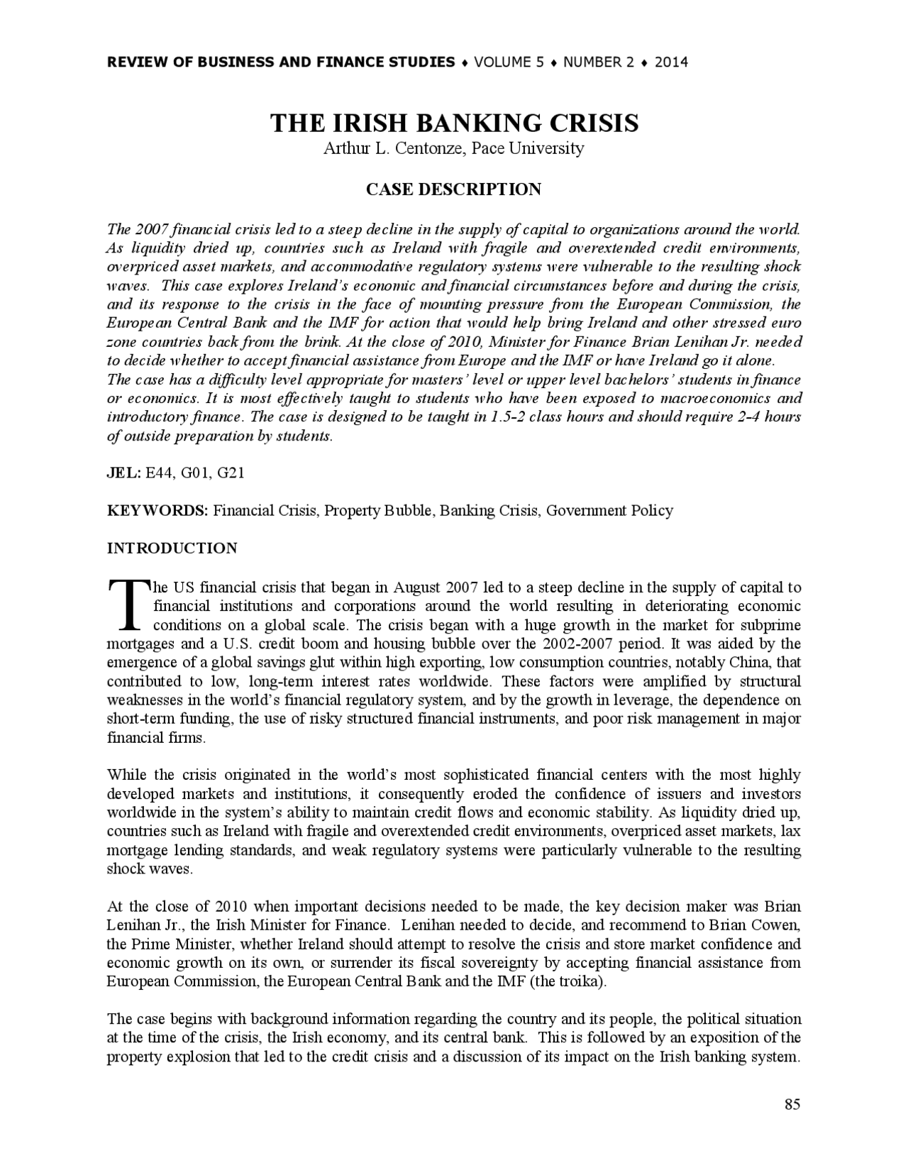 The Irish Banking Crisis Lecture Notes Business Docsity
