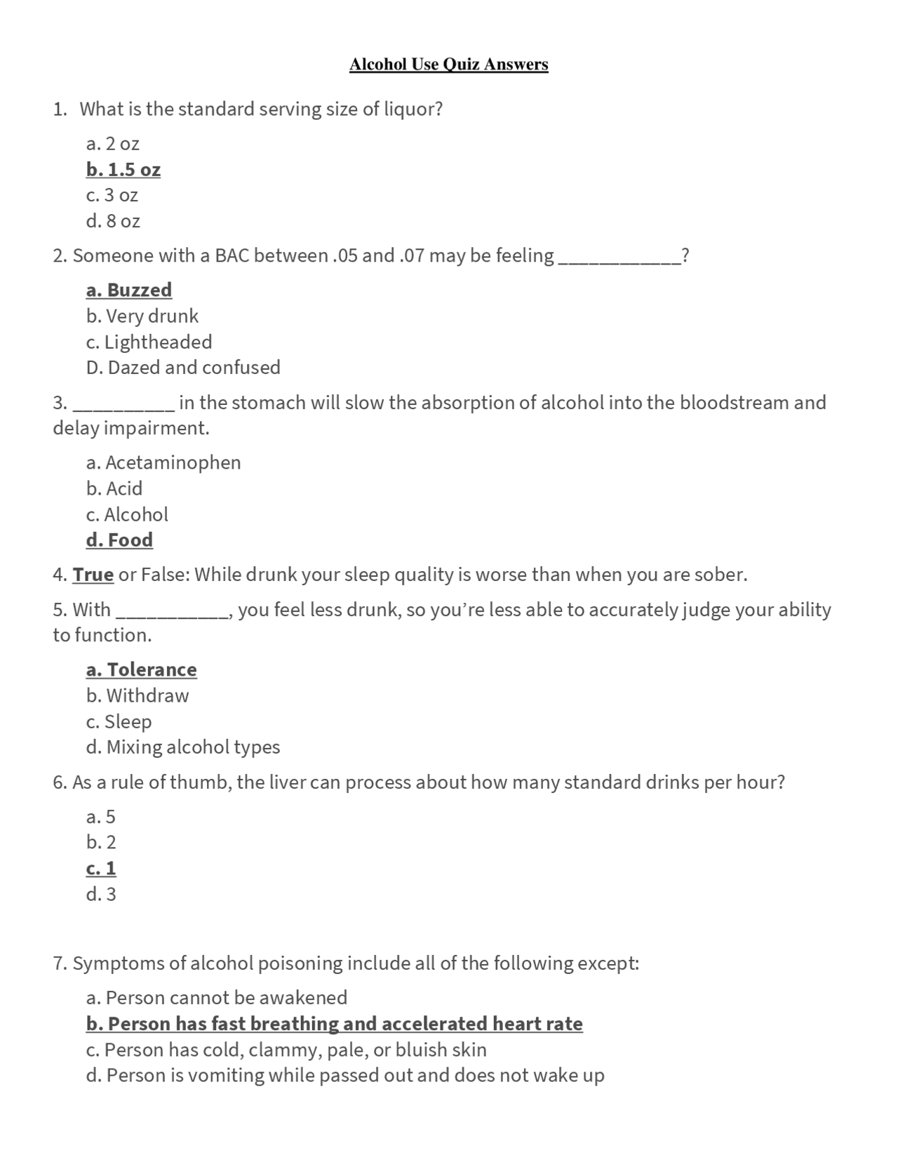 Alcohol Use Quiz Answers and Tips for Safe Consumption | Study notes ...