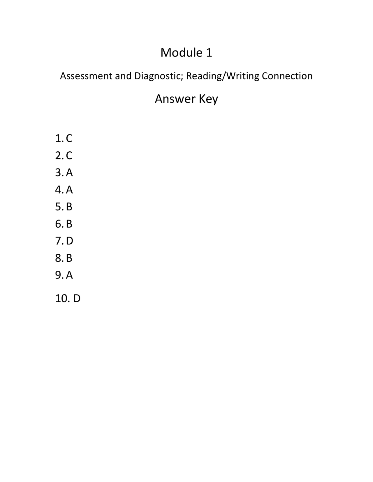 Module 1 Answer Key | Lecture notes Nursing | Docsity