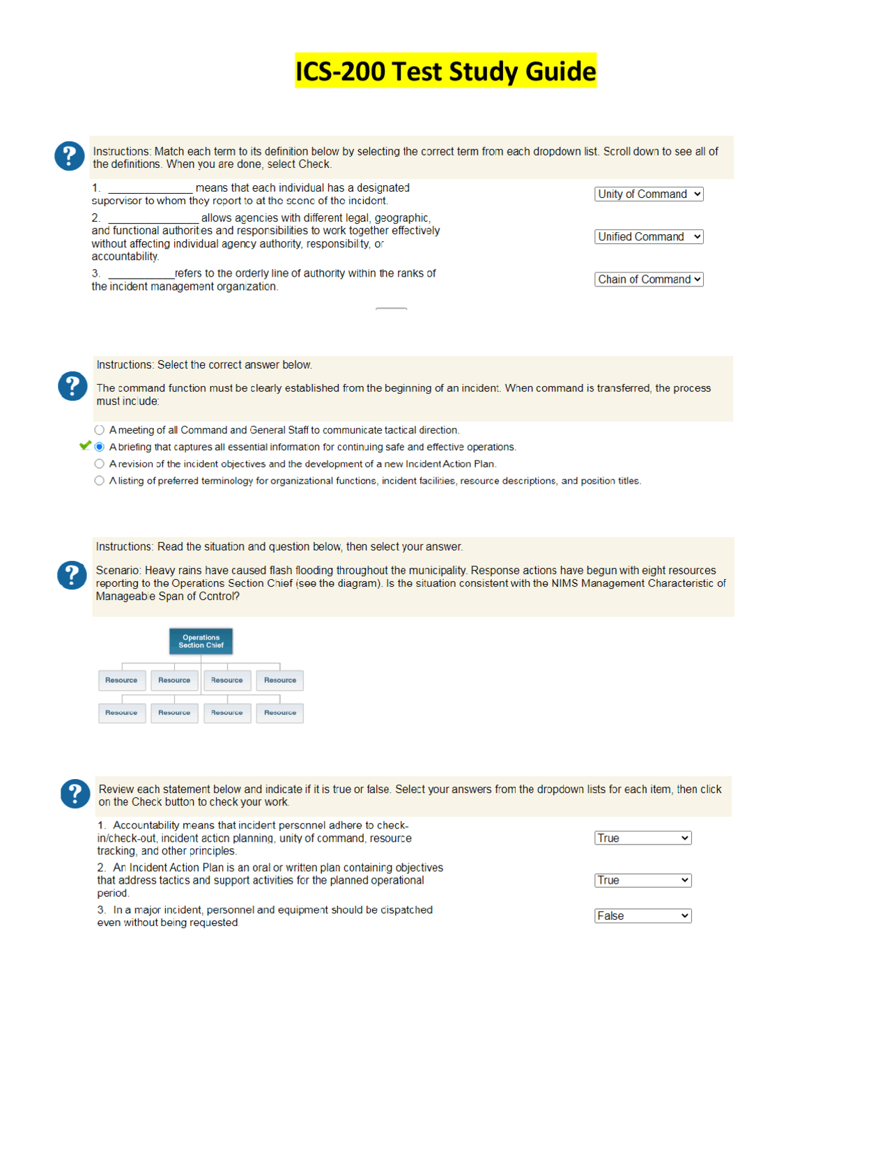 ICS 200 Test Study Guide Exercises Operational Research Docsity