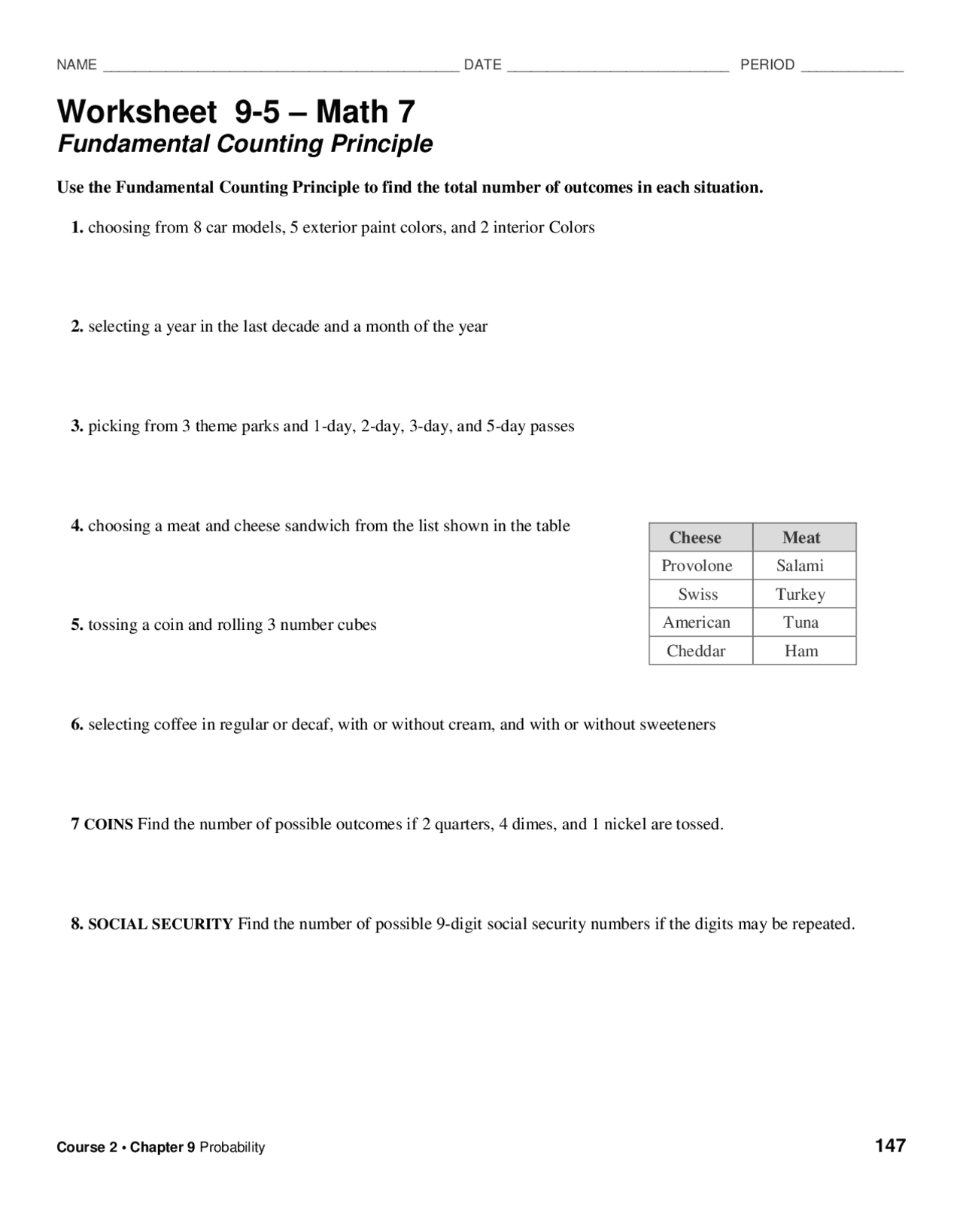 Worksheet 9-5 – Math 7 | Study notes Calculus | Docsity