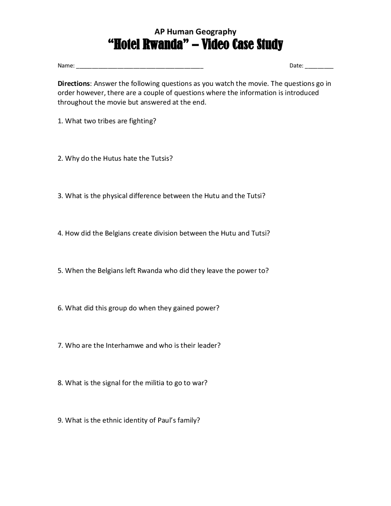 Hotel Rwanda – Film Study | Summaries Human Geography | Docsity