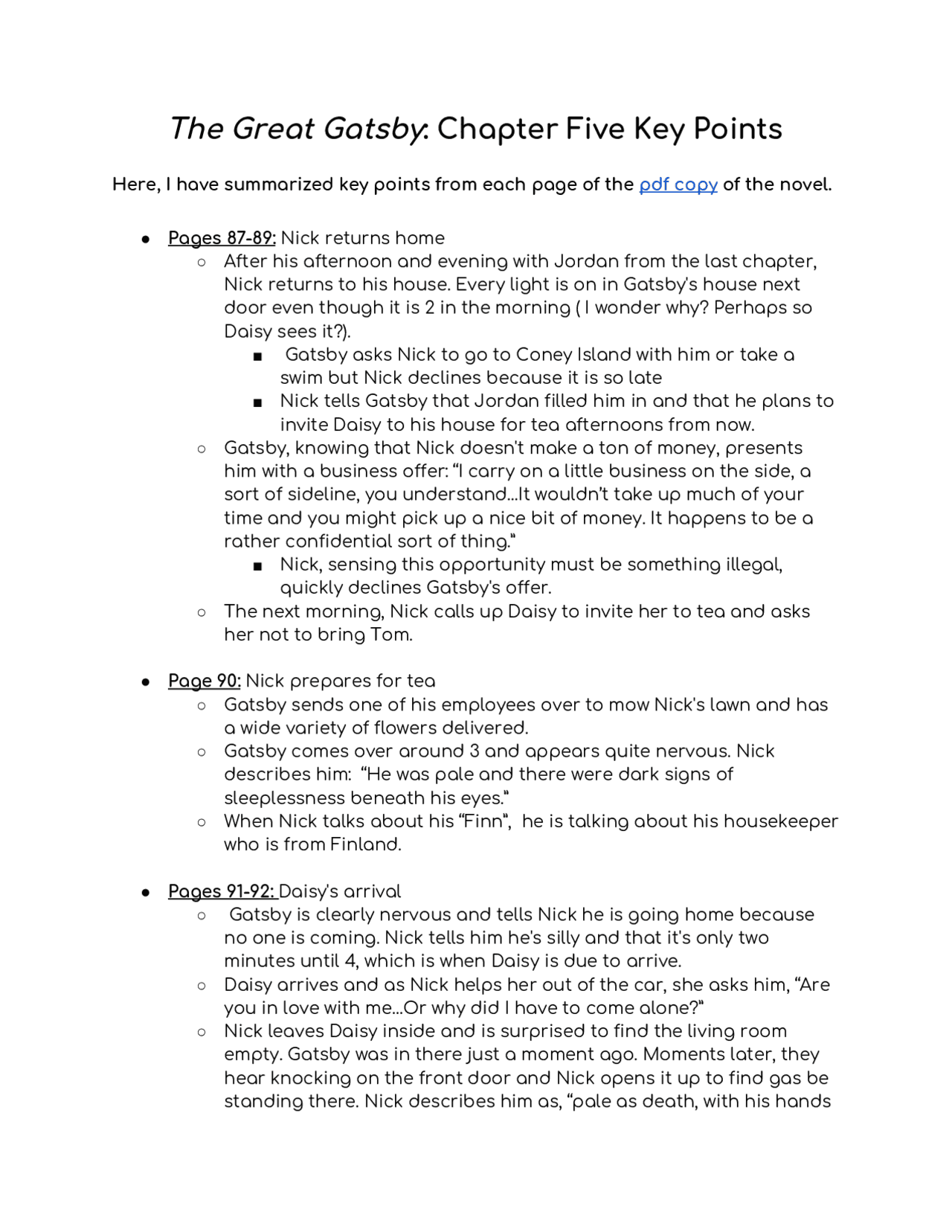 The Great Gatsby : Chapter Five Key Points | Study notes Business - Docsity