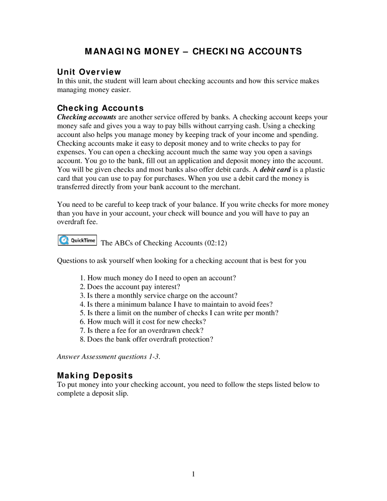 Managing Money Checking Accounts Slides Financial Management Docsity