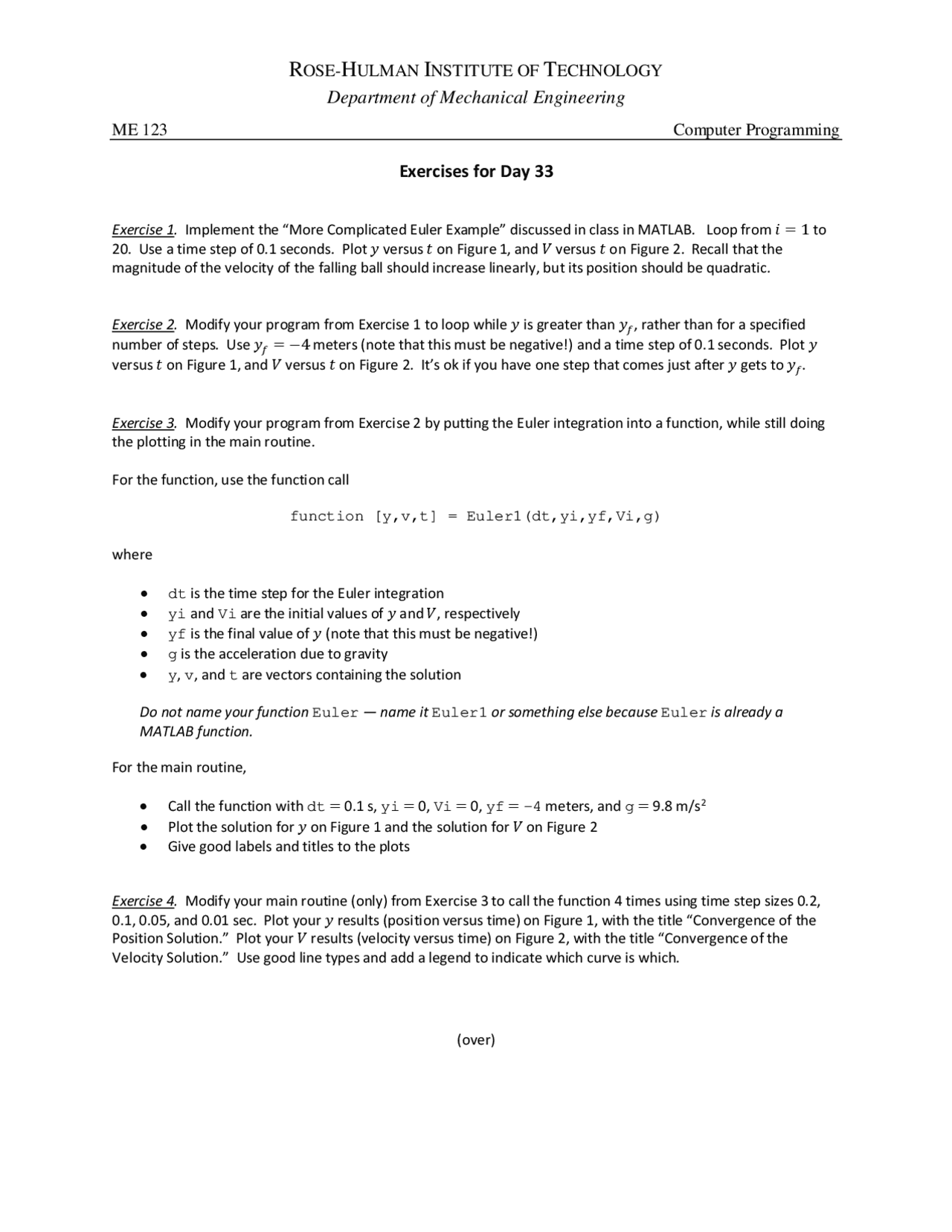 Day 33 Implementing Euler Method For Simple Pendulum Me 123 Programming Exercises Lecture