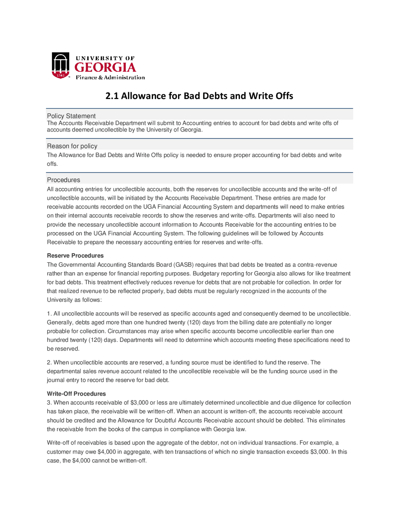 2.1 Allowance for Bad Debts and Write Offs | Exercises Accounting - Docsity