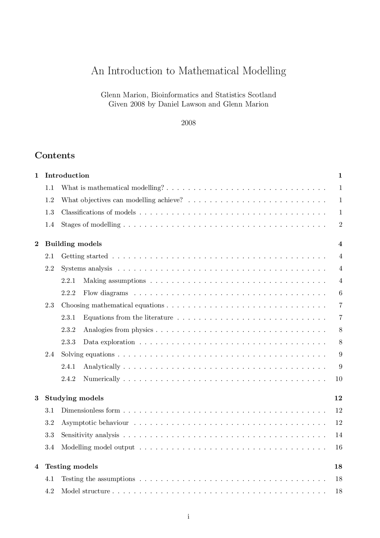An Introduction to Mathematical Modelling | Lecture notes Literature ...