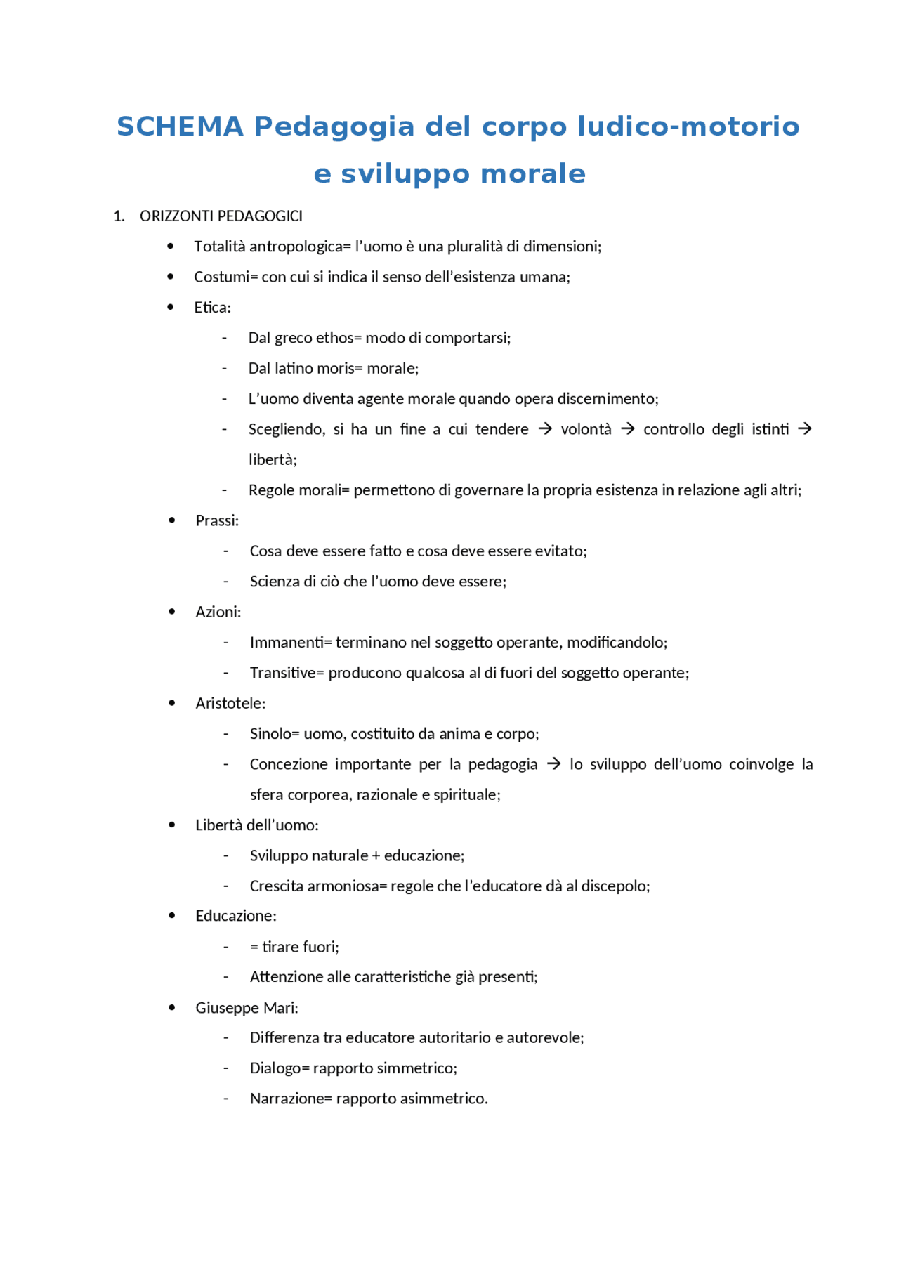 Schema libro Pedagogia del corpo ludico | Schemi e mappe concettuali di Scienze Motorie | Docsity