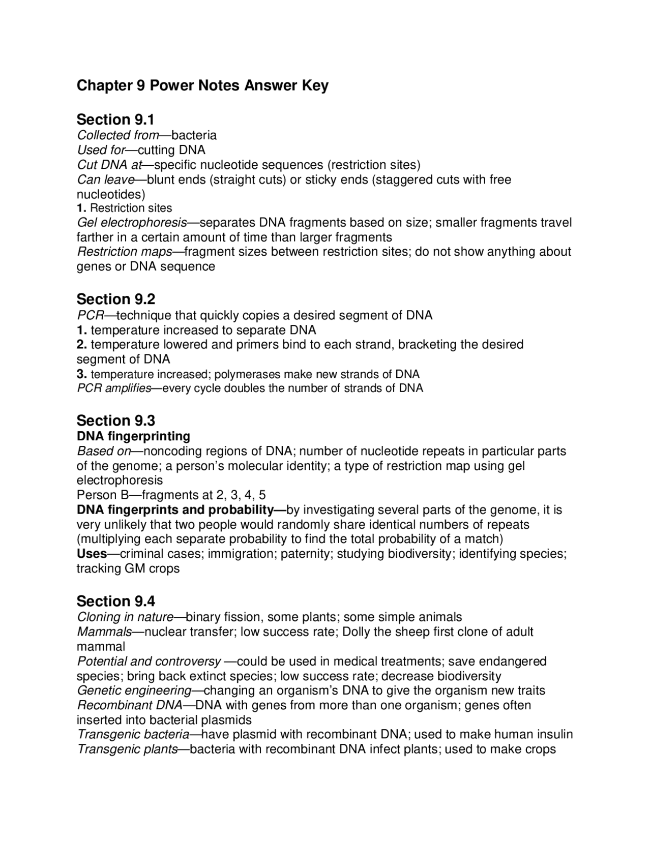 Chapter 9 Power Notes Answer Key Section 9.1 | Exams Biology | Docsity