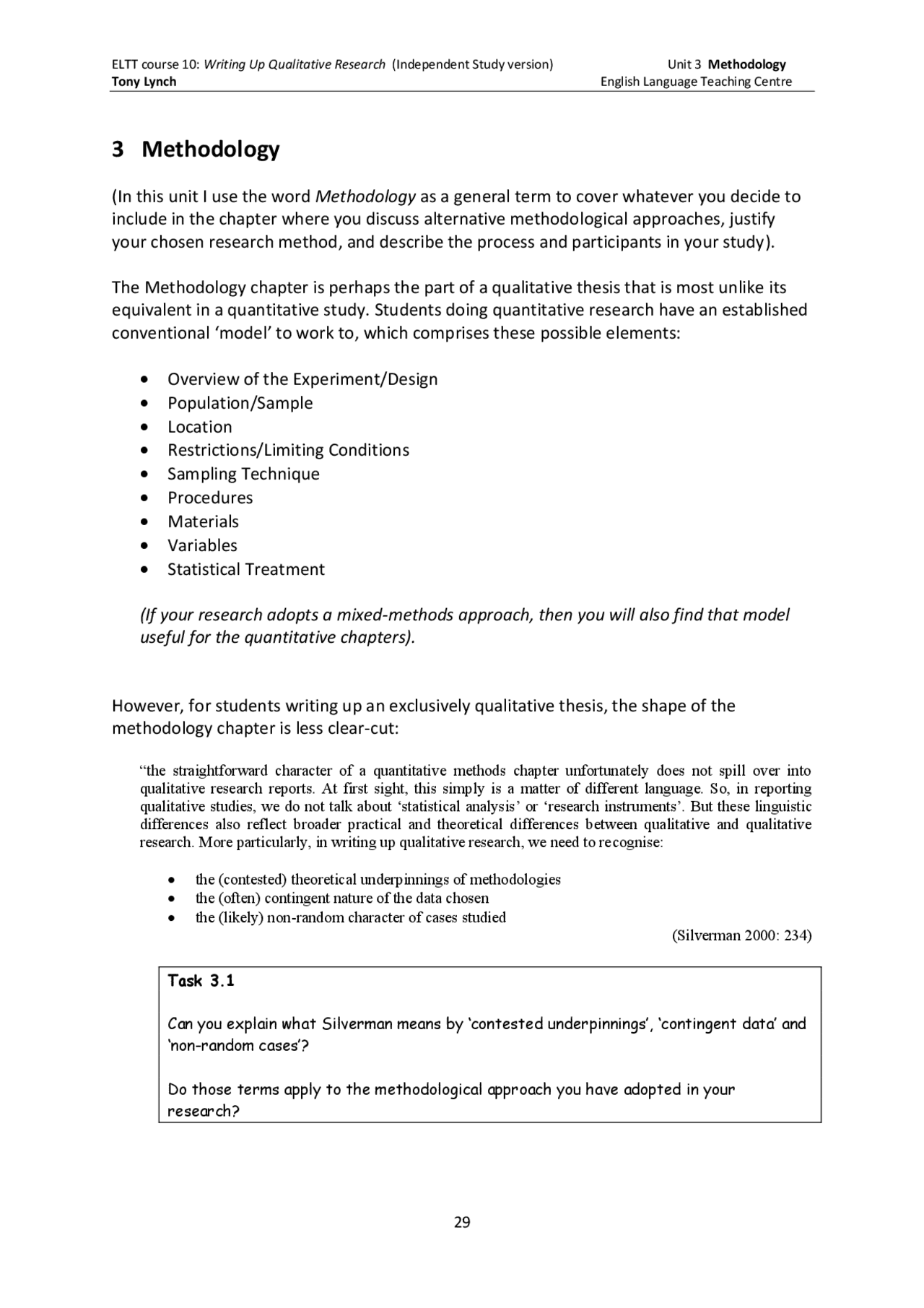 3 Methodology Exercises Qualitative Research Docsity