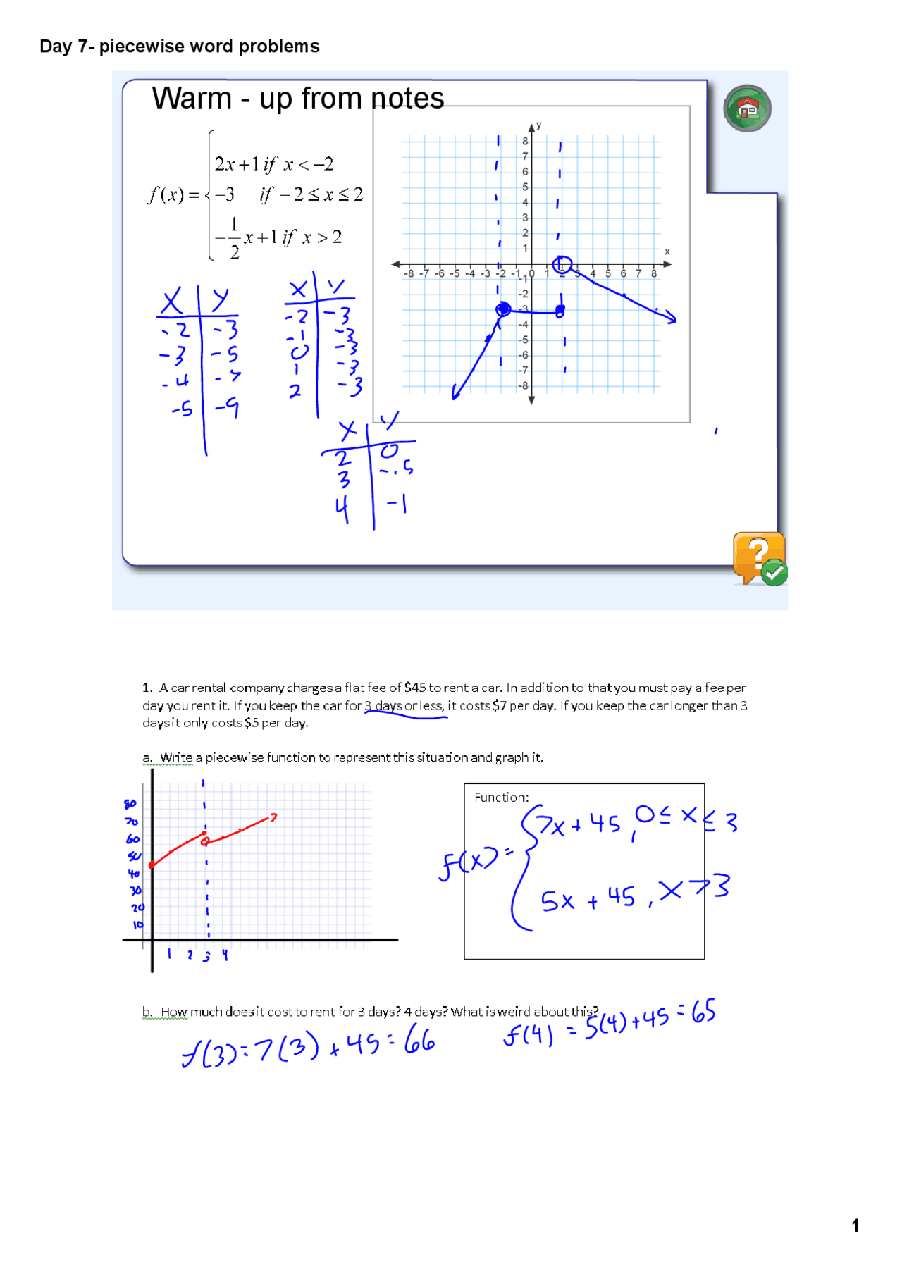 Day 7 Piecewise Word Problems: Solving Race Scenarios | Lecture notes ...