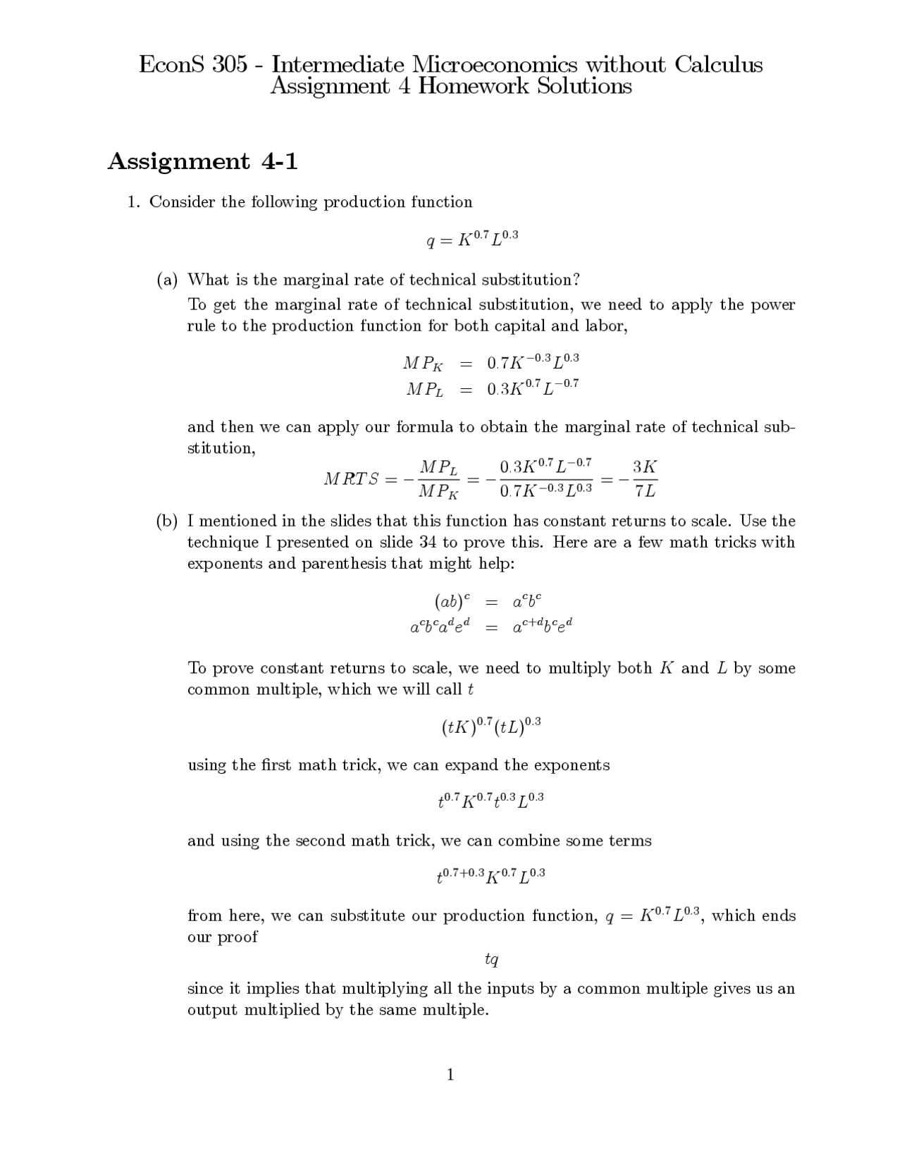 Microeconomics Assignment 4: Production, Costs, and Equilibrium ...