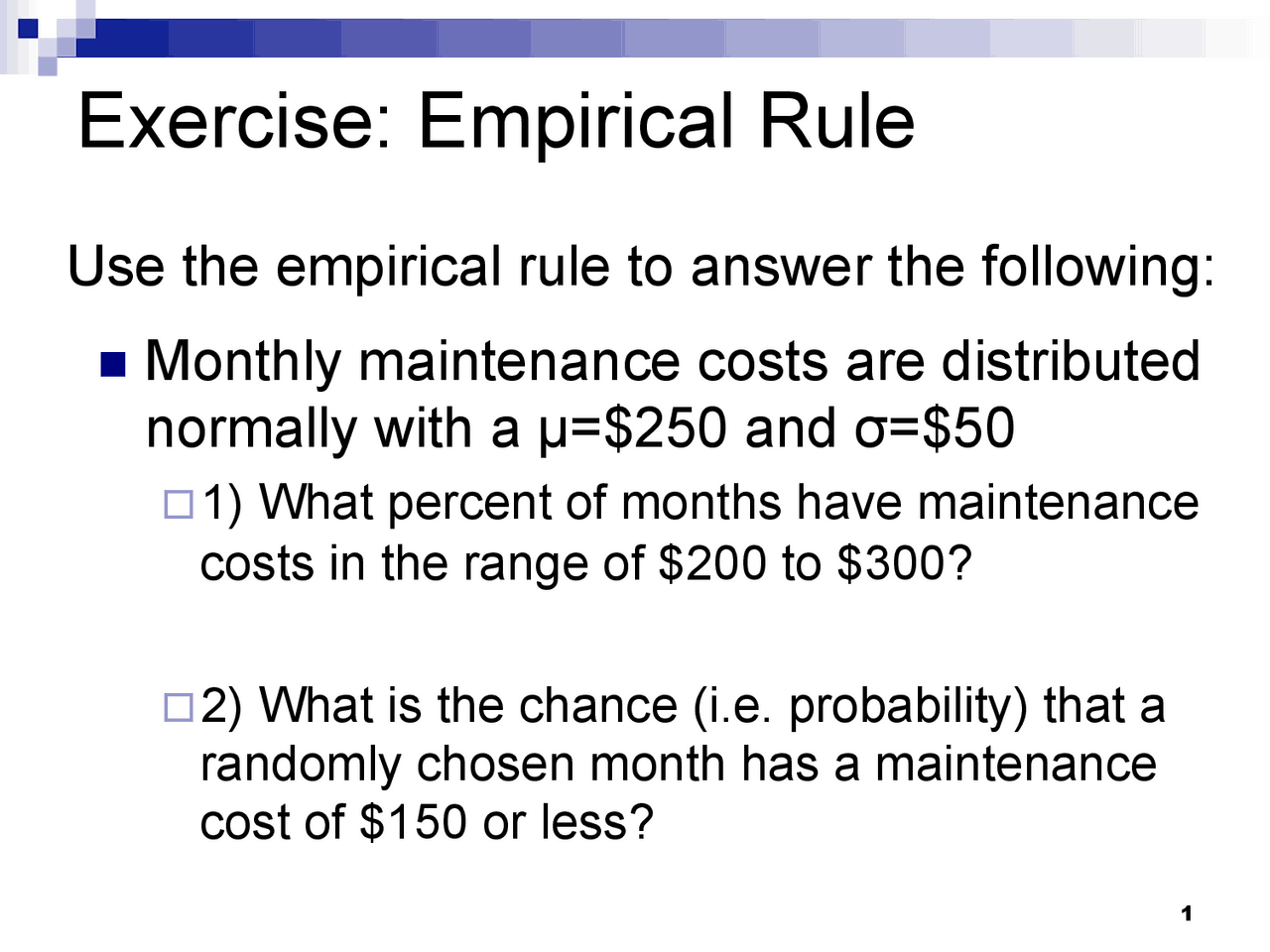 Exercise: Empirical Rule | Study notes Statistics - Docsity