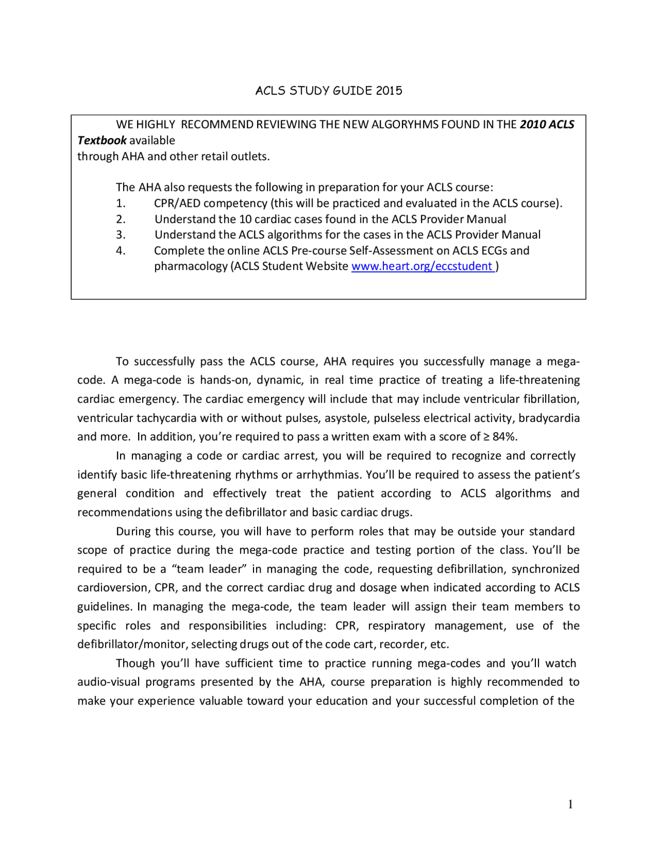 ACLS Study Guide | Lecture notes Communication - Docsity
