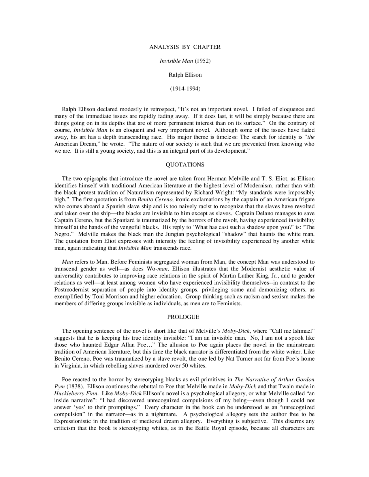 ANALYSIS Ellison, Ralph Invisible Man (1952).pdf | Exercises Acting ...