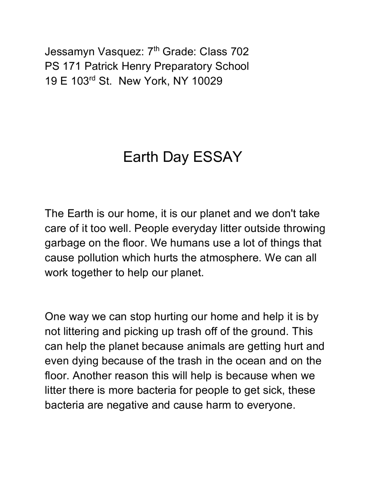 Earth Day ESSAY | Lecture notes Technical English | Docsity