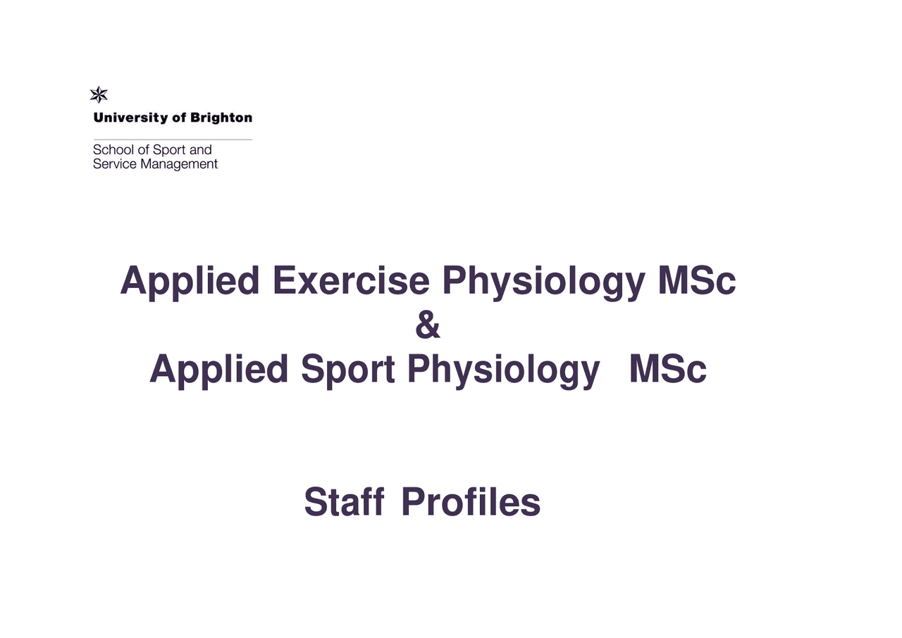Applied Exercise Physiology MSc & Applied Sport Physiology ...