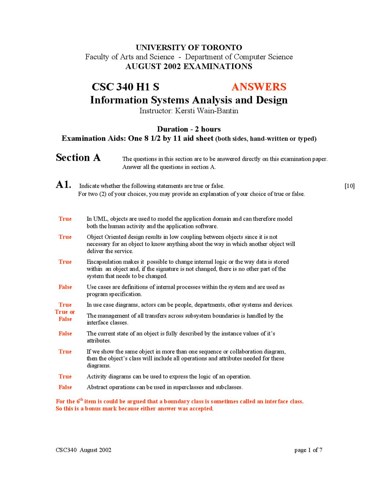 Csc 340 H1 S Answers Information Systems Analysis And Lecture
