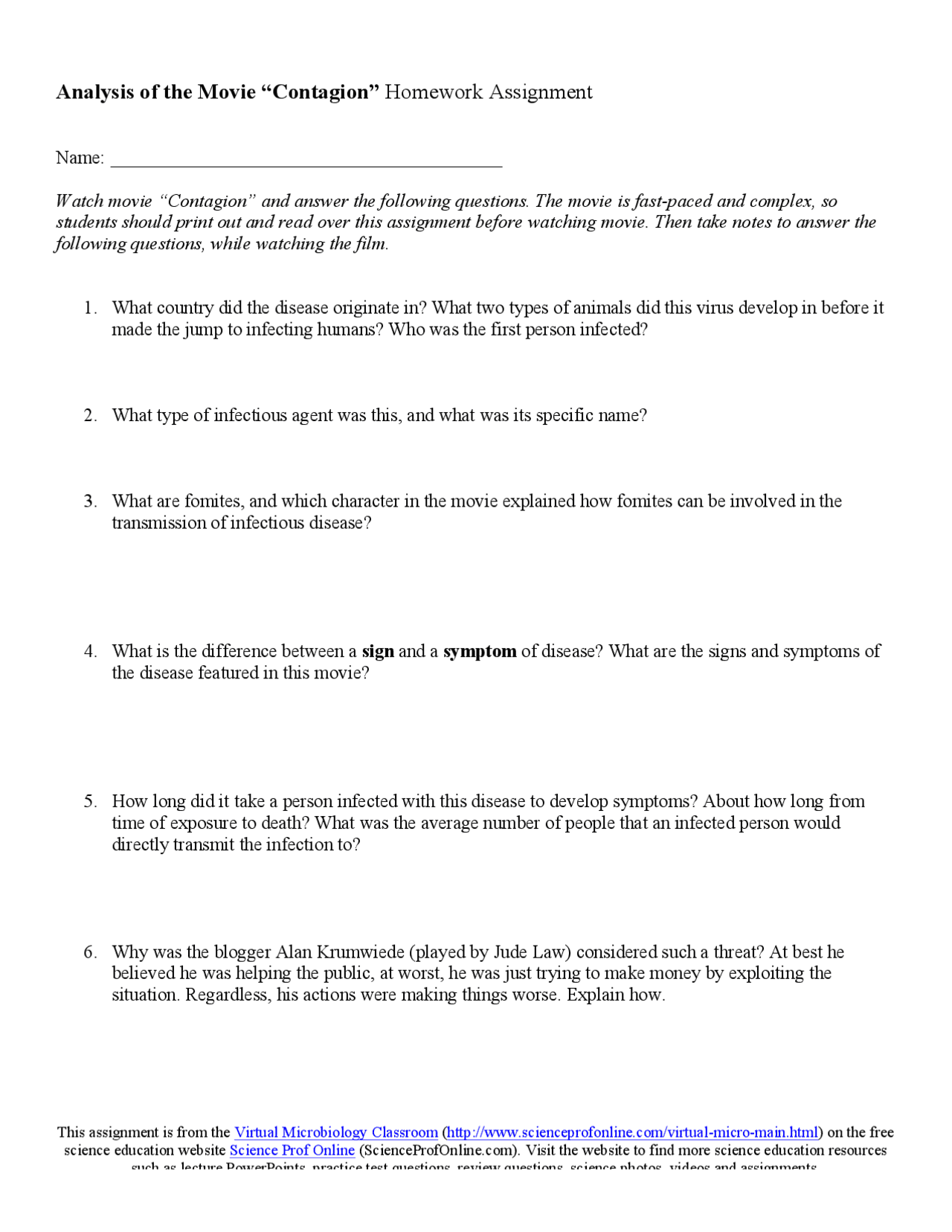 Analysis of the Movie “Contagion” Homework Assignment | Exams Science ...