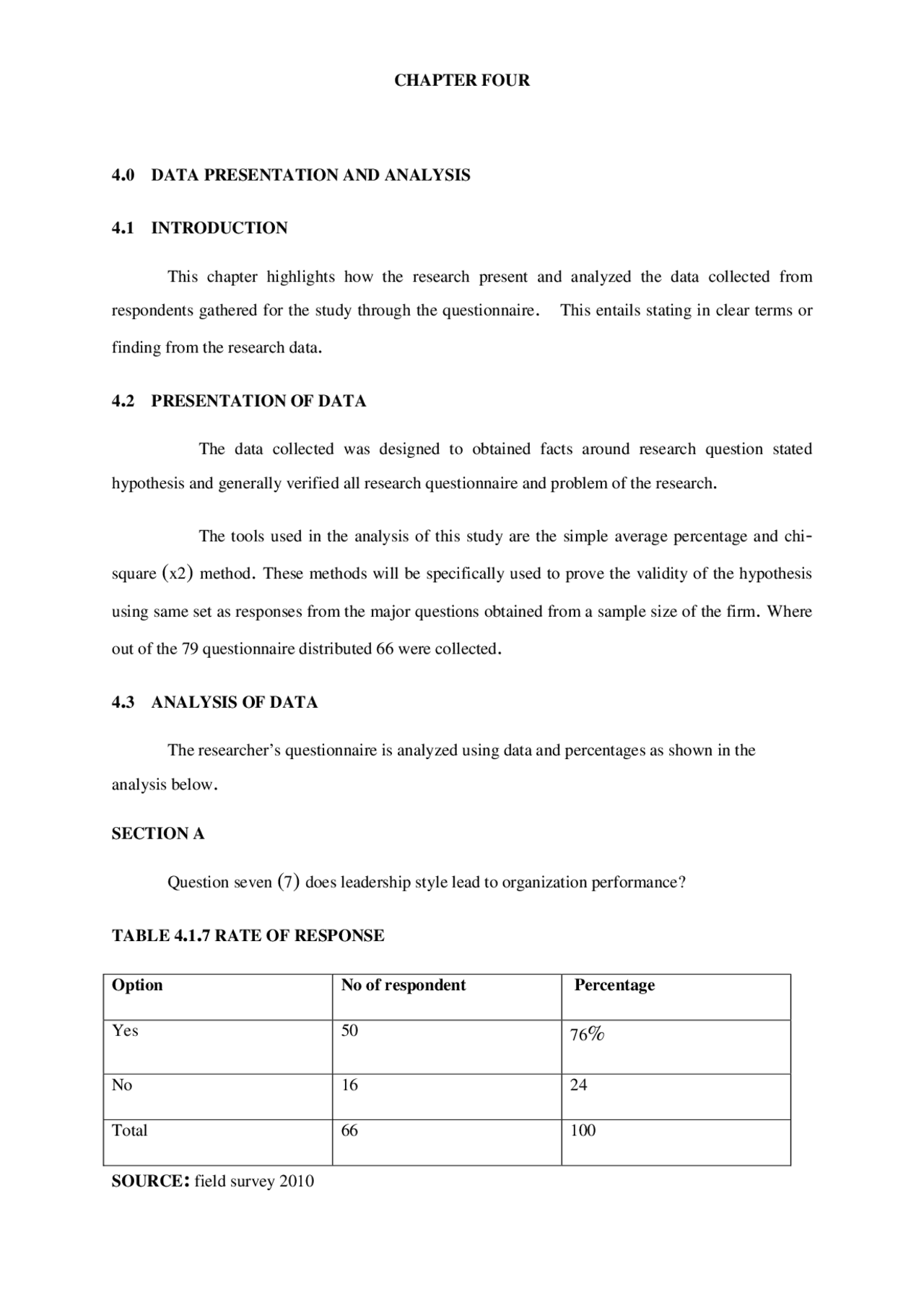 CHAPTER FOUR 4 0 DATA PRESENTATION AND ANALYSIS Study Notes