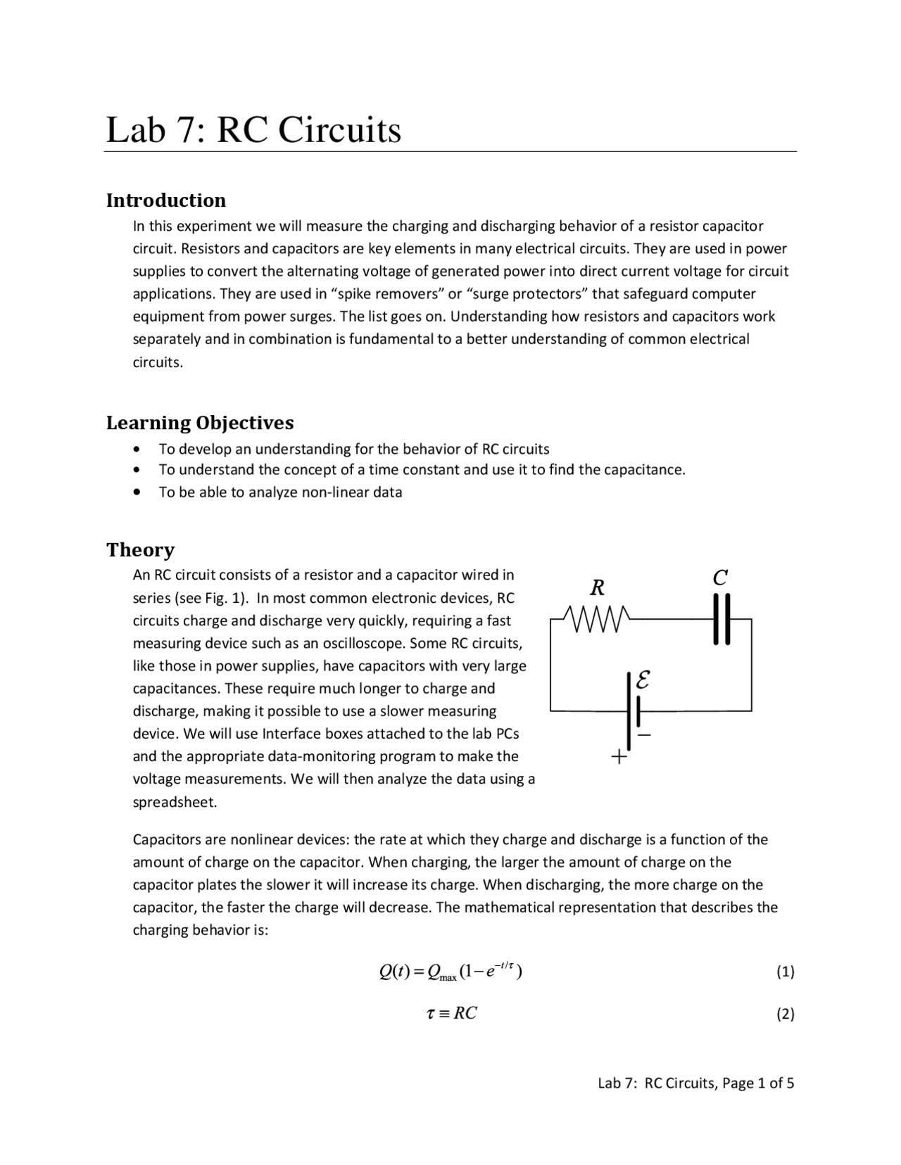 Lab 7 Rc Circuits Schemes And Mind Maps Basic Electronics Docsity