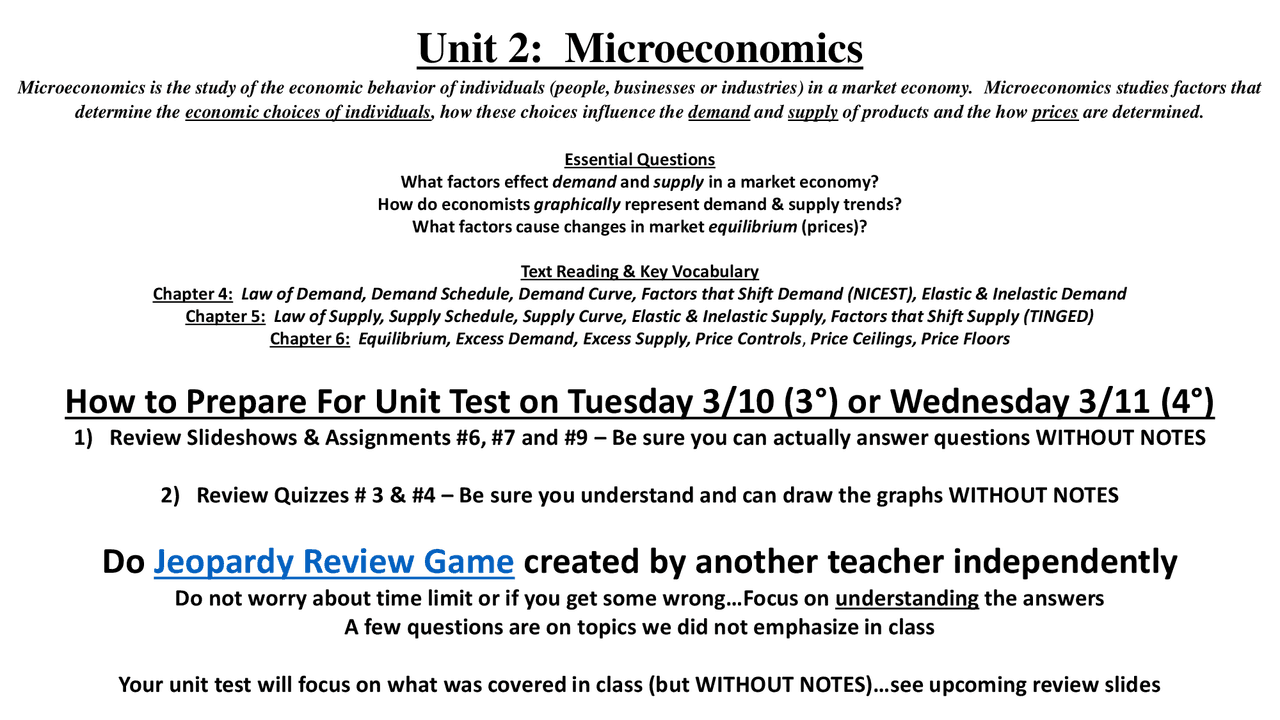 Unit 2: Microeconomics | Exams Microeconomics | Docsity