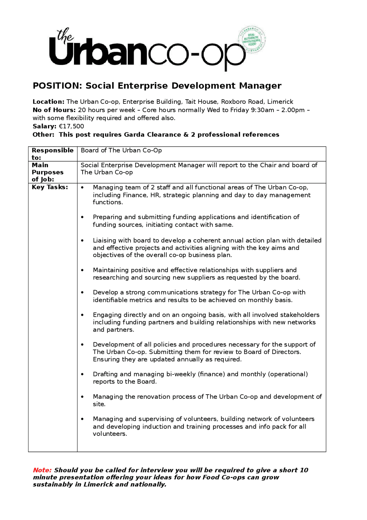 Social Enterprise Development Manager Job Posting at The Urban Co-op ...