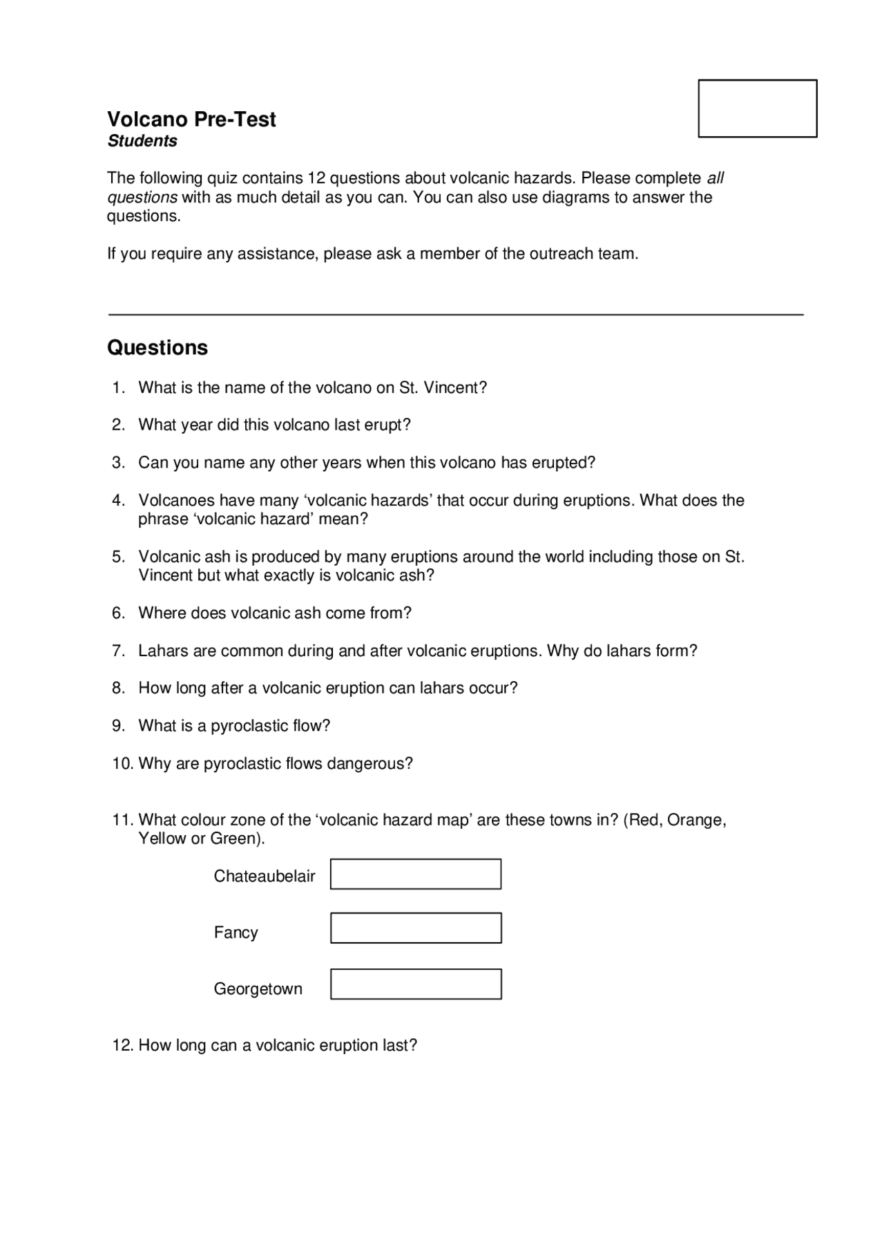 Volcano Pre-Test Questions | Lecture notes Volcanology | Docsity