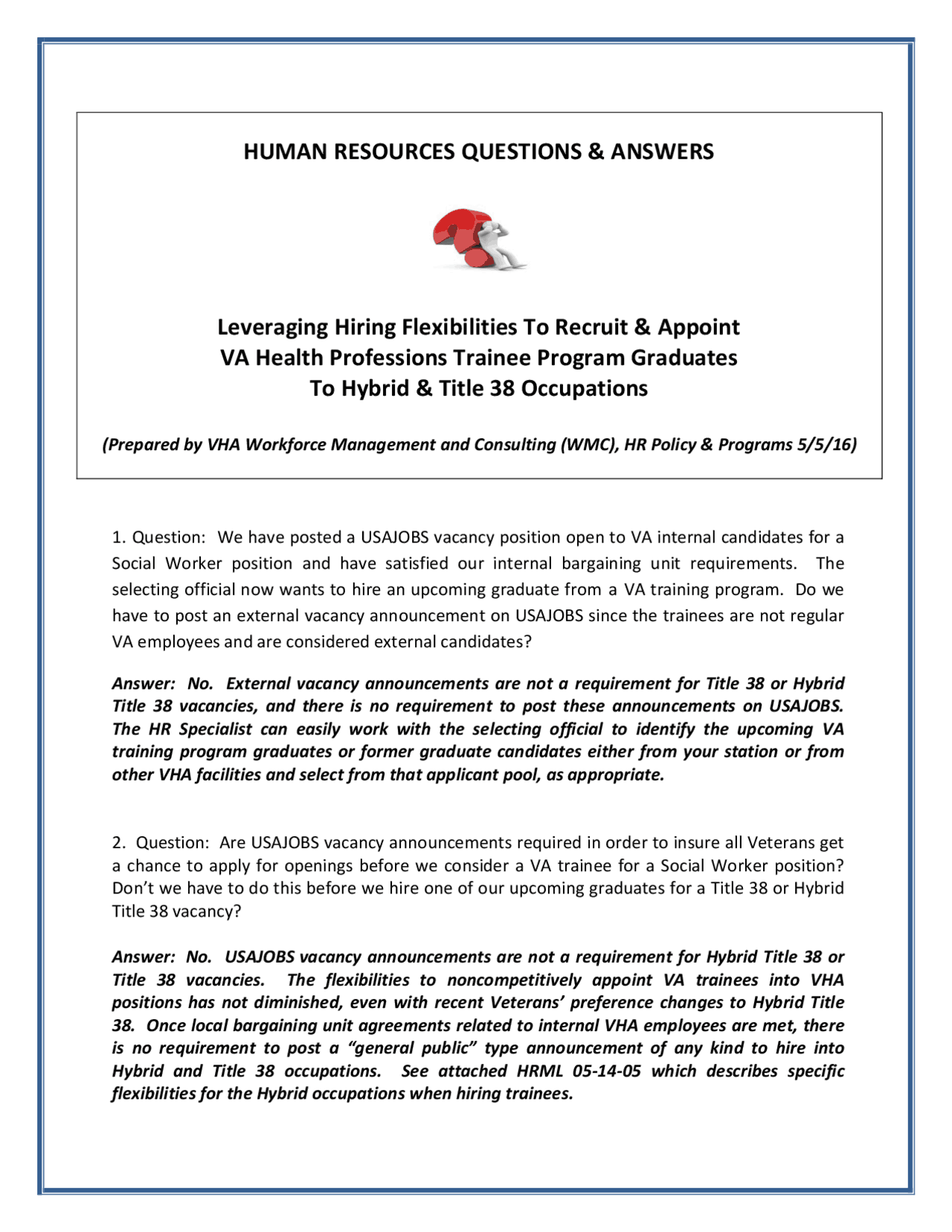 VA Hiring Flexibilities for VA Training Program Graduates in Title 38 ...