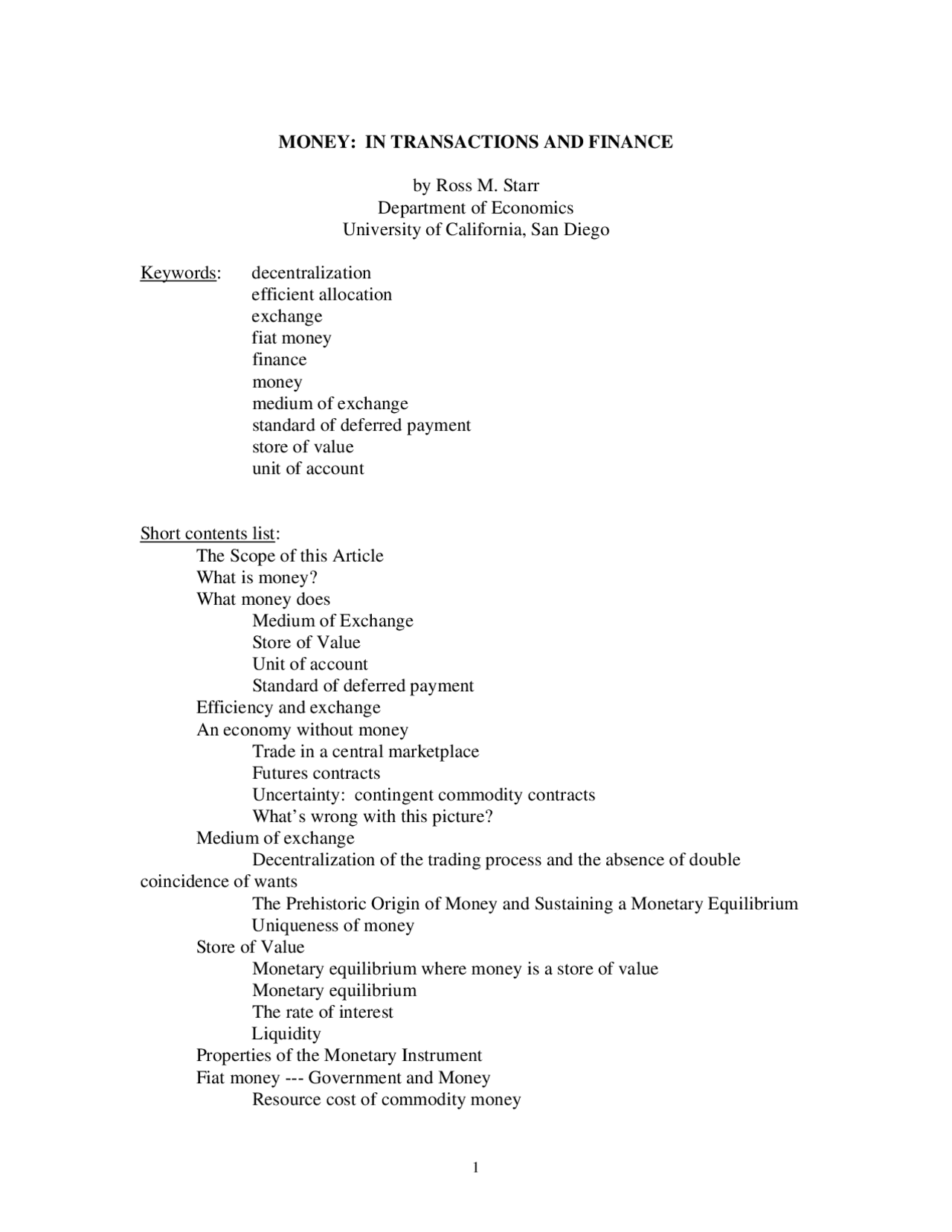 The Role and Function of Money: A Historical and Economic Perspective ...