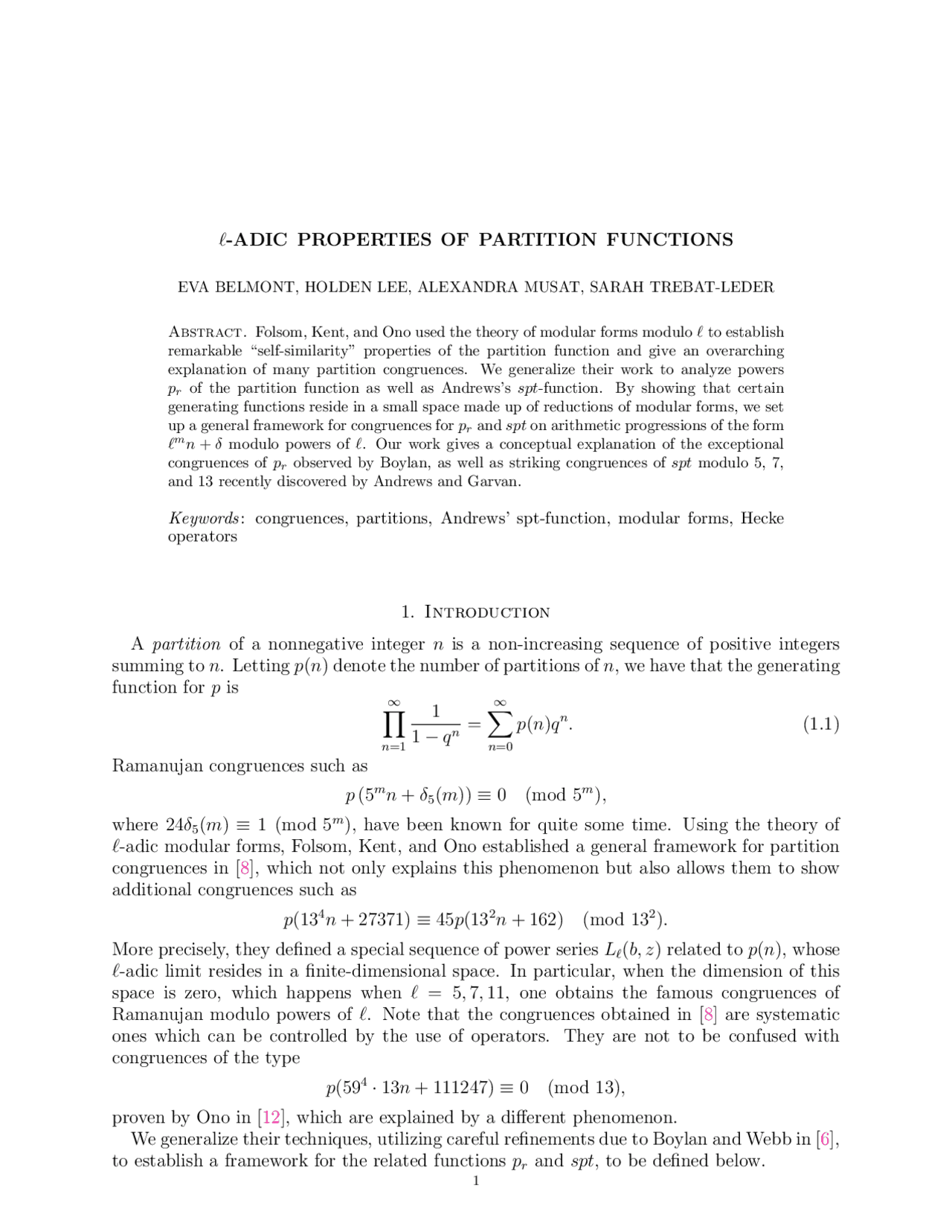L-functions and Congruences for Partition Functions | Schemes and Mind ...