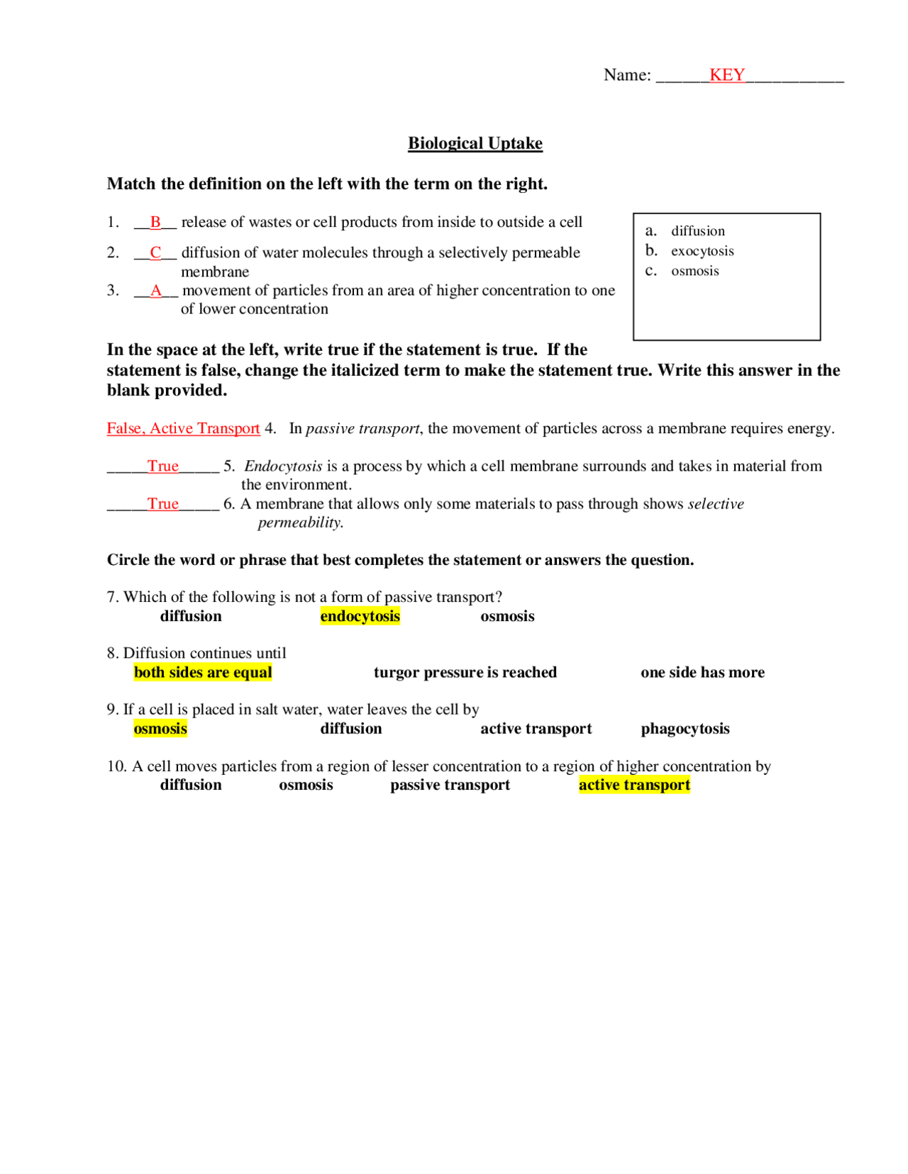 CELL TRANSPORT WORKSHEET Exercises Cell Biology Docsity cell-transport-worksheet-exercises-cell-biology-docsity