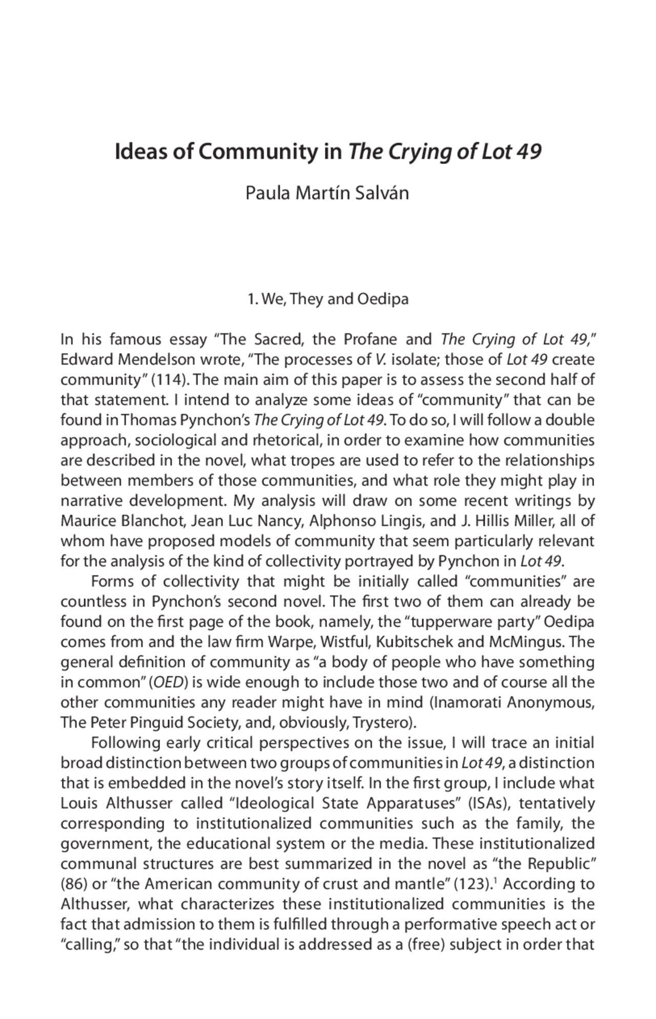 Communities in Thomas Pynchon's Lot 49: A Sociological and Rhetorical ...