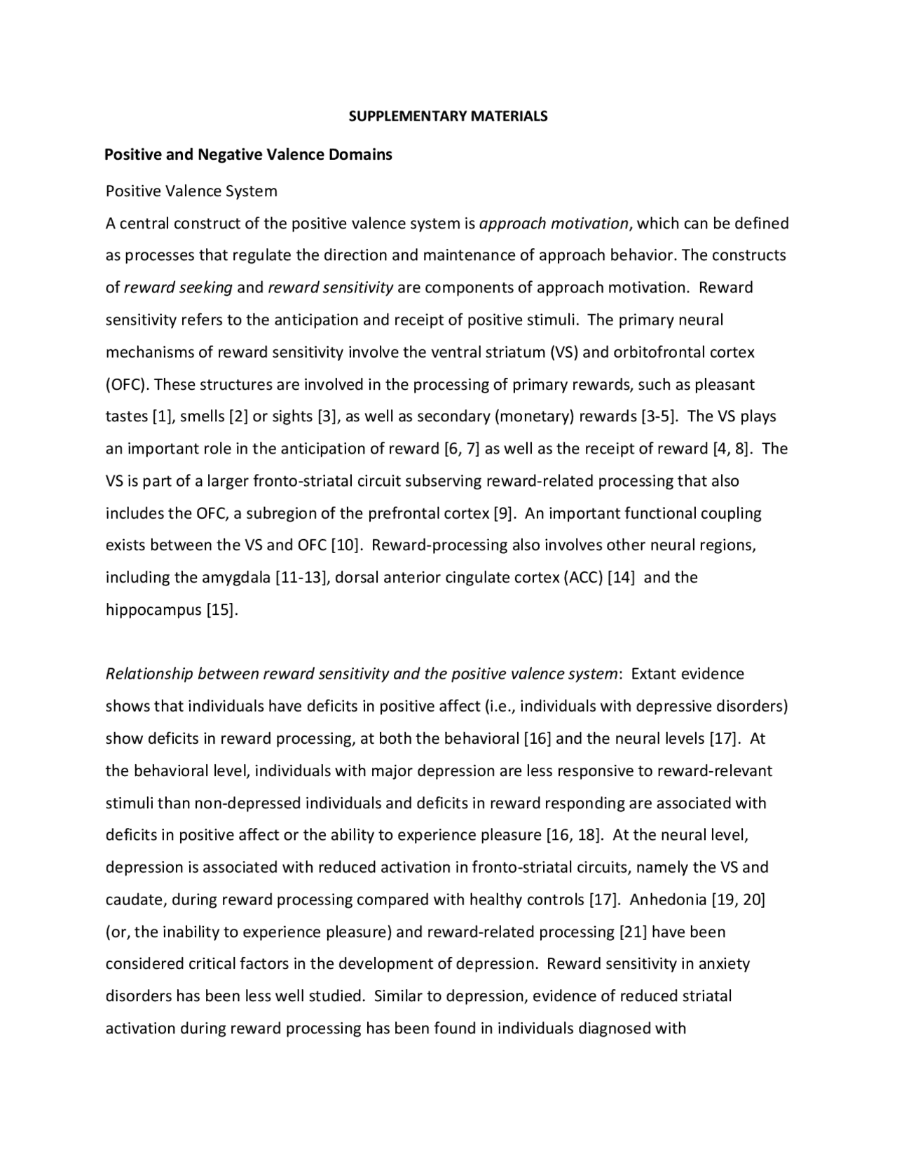 Reward Sensitivity and Positive Valence System: Neural and Behavioral ...