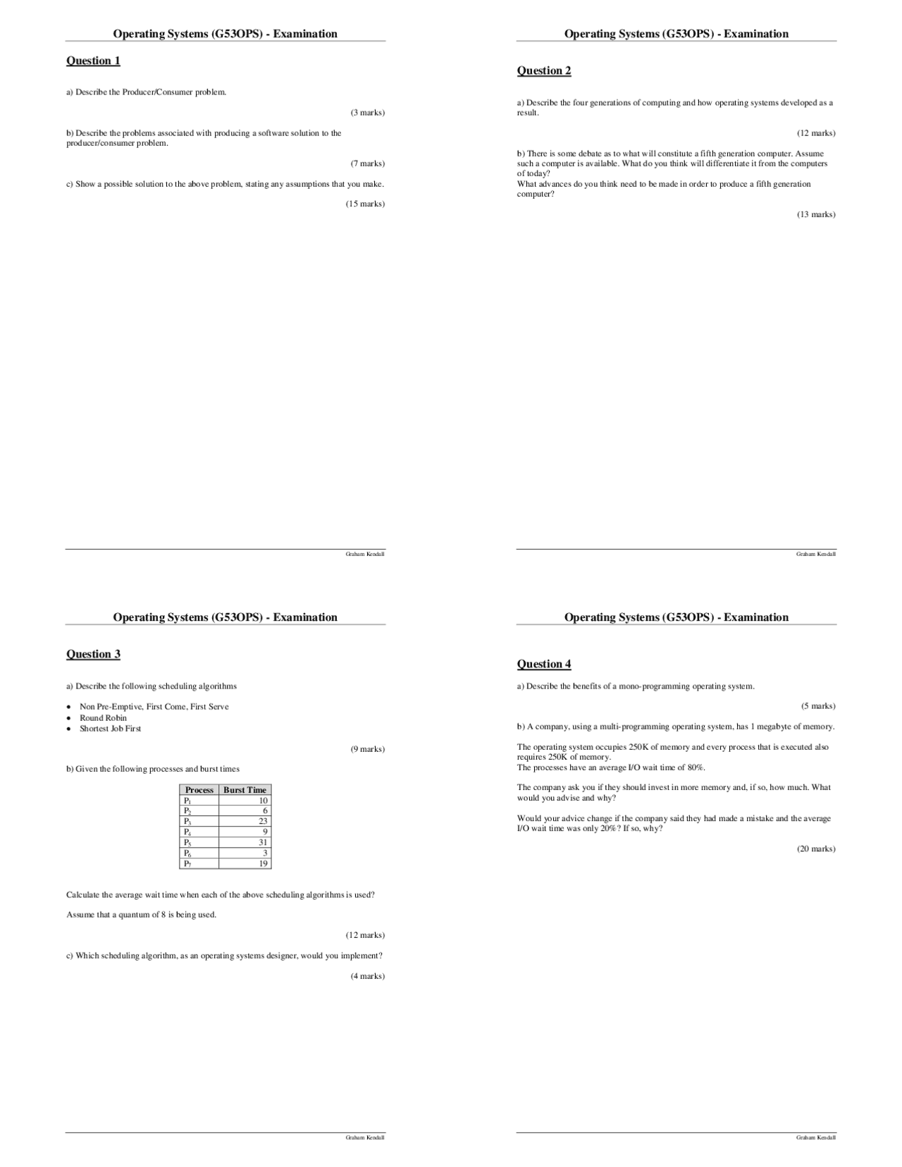 Examination Question 1 Operating Systems G53ops Summaries Operating