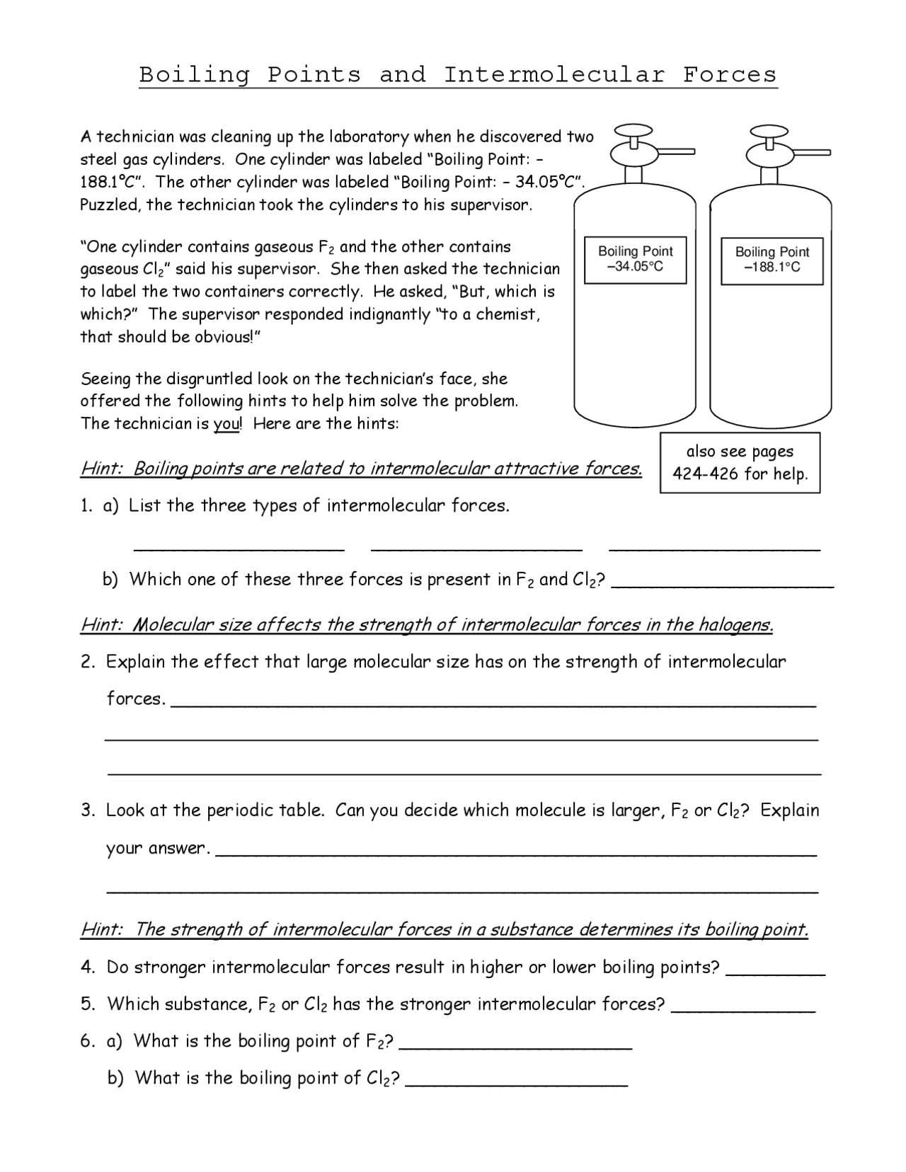 Boiling Points and Intermolecular Forces: Identifying F2 and Cl2 ...